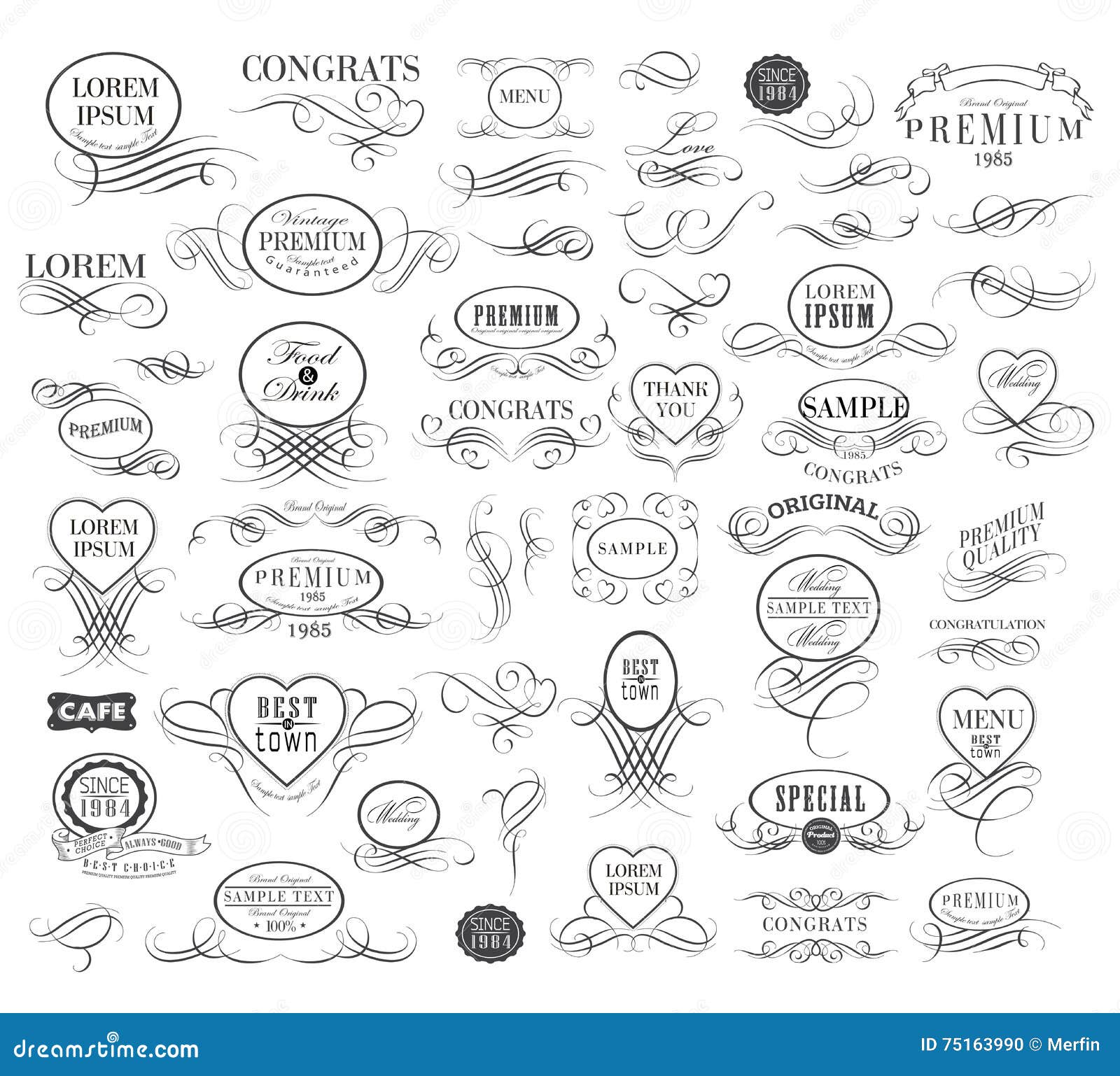 Set of Elegant Calligraphic Design. Vector Illustration. Stock Vector ...