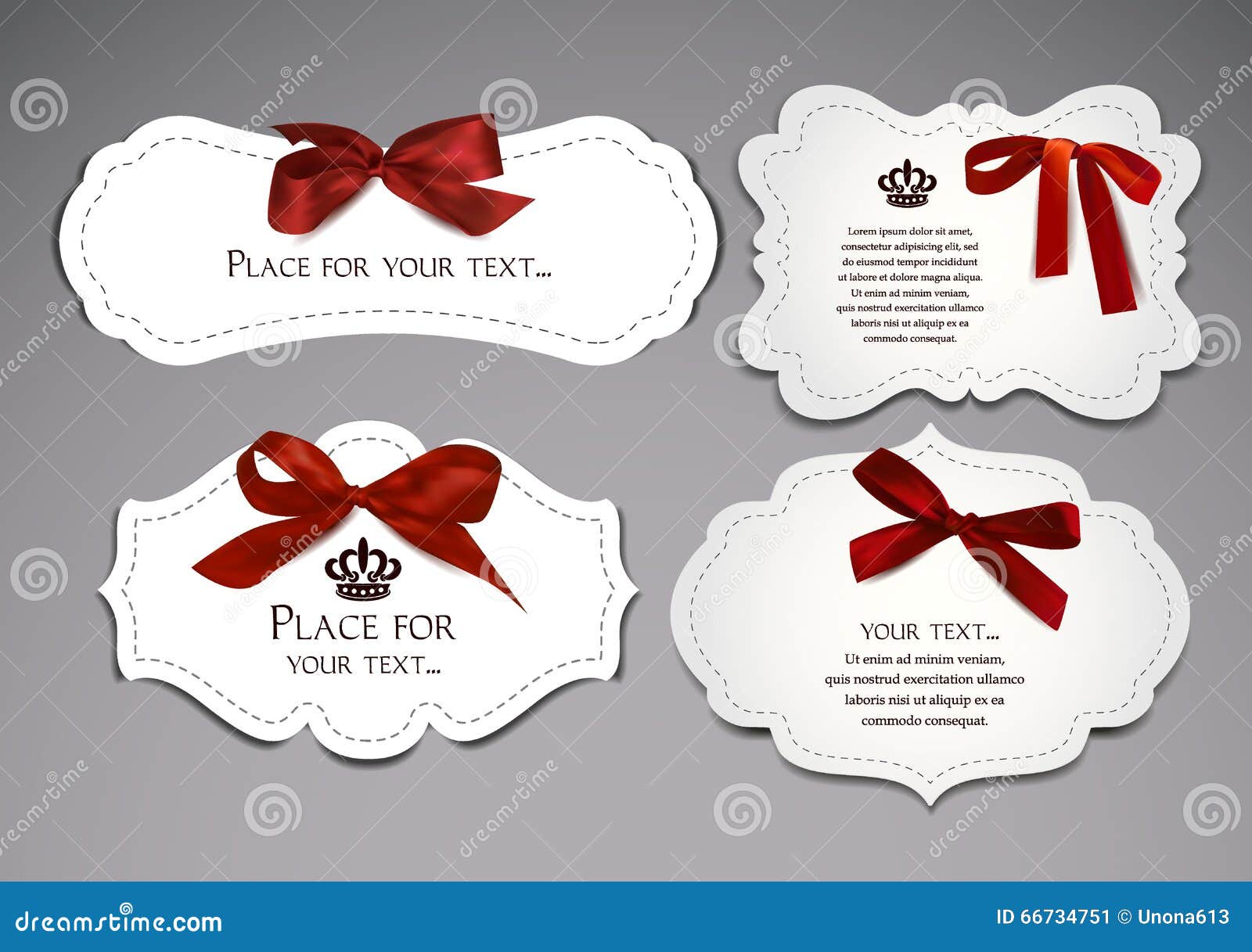 Set of Elegant Cards with Red Silk Bows Stock Vector - Illustration of ...