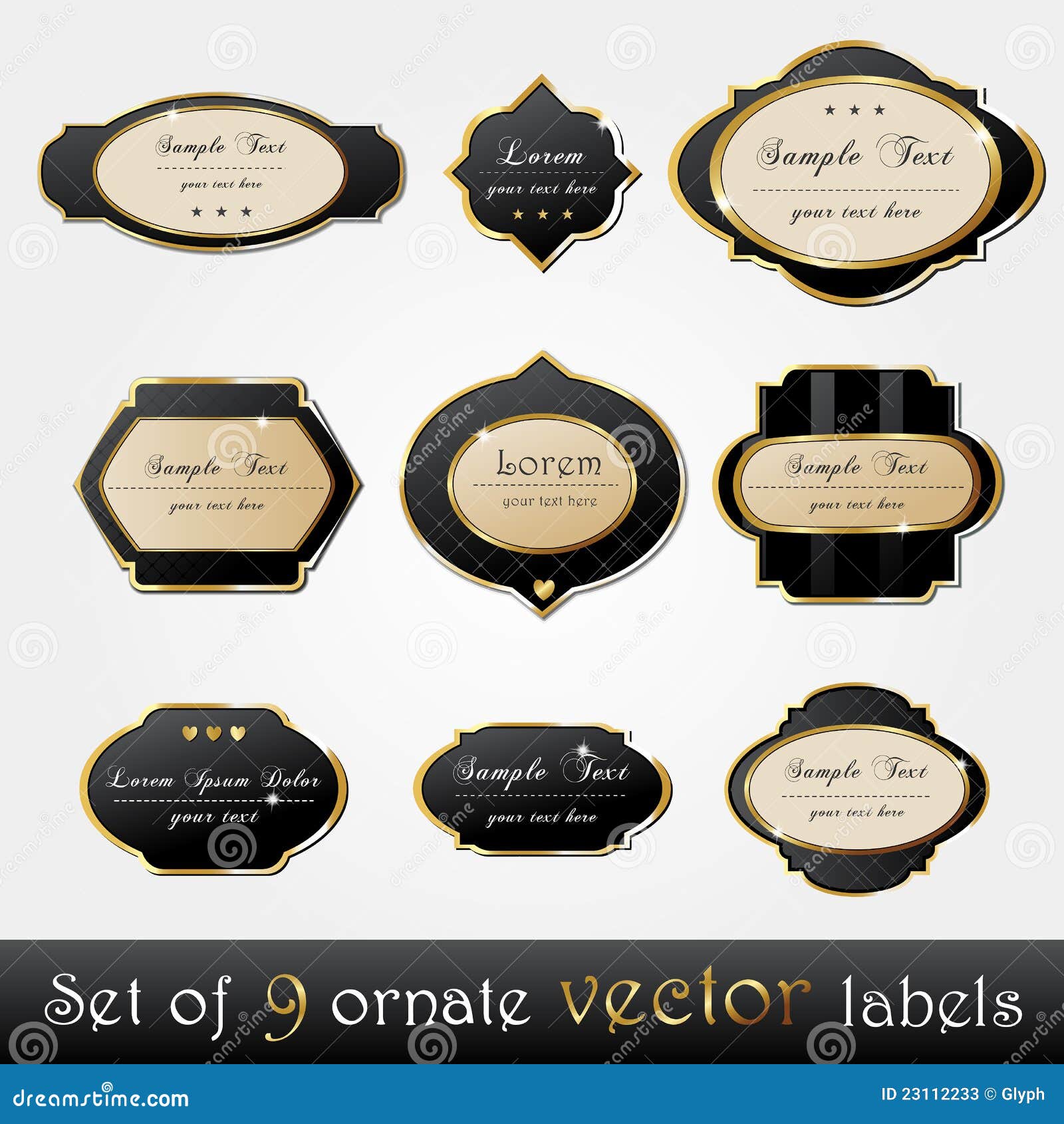 Set of Elegant, Dark, Gold-framed Labels Stock Vector - Illustration of ...