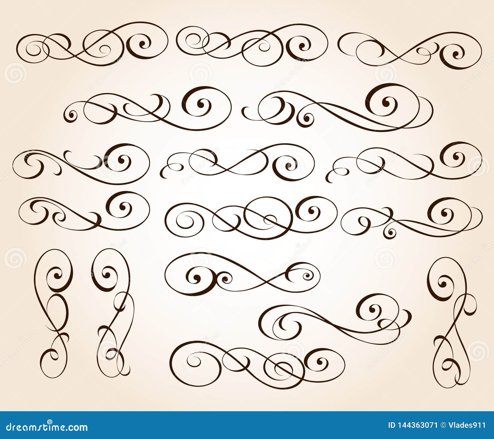 Set Elegant Decorative Scroll Elements. Vector . Vector Illustration ...