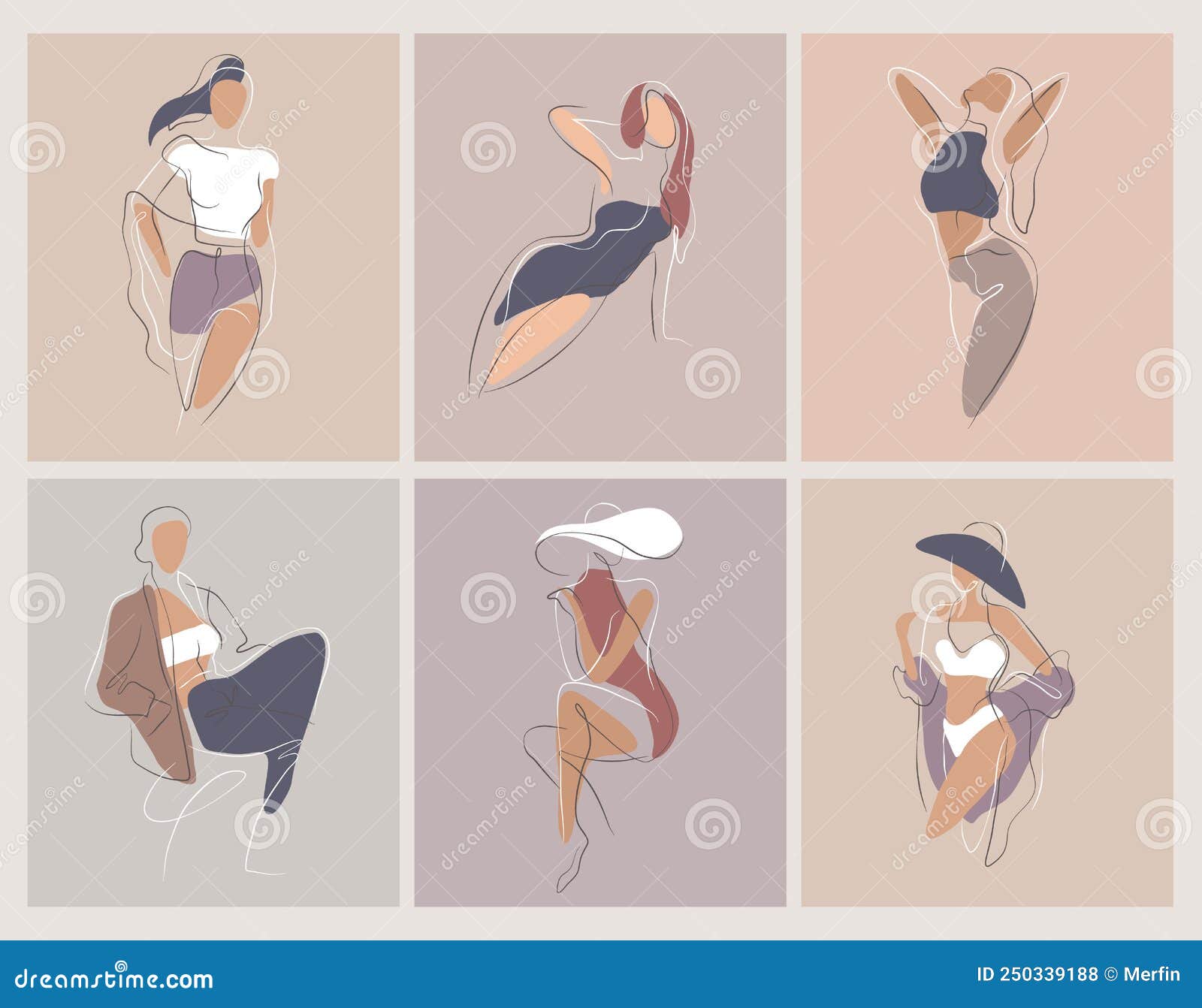 Set Of Elegant Poster With Abstract Linear Woman Minimalistic Female
