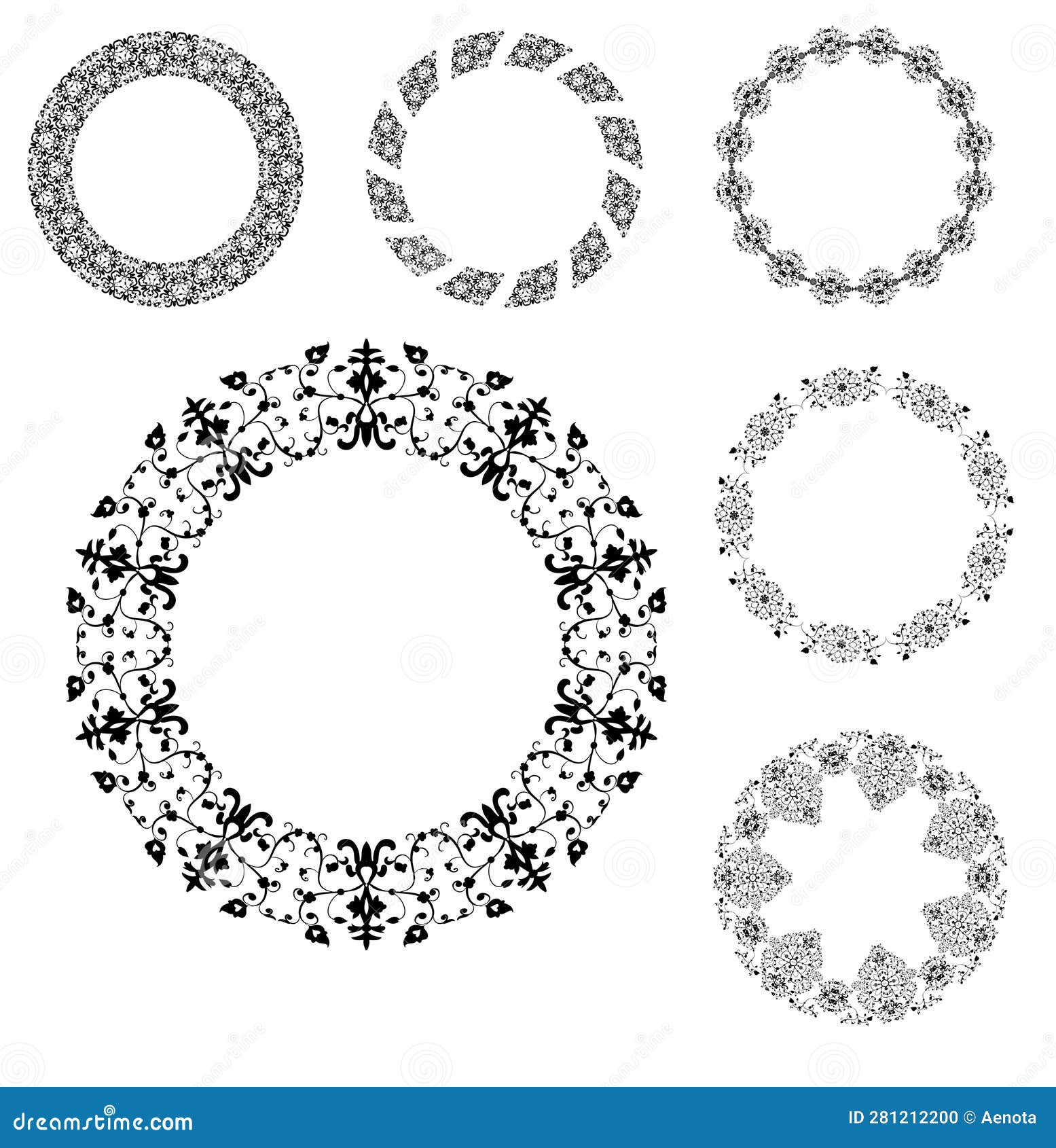 Set of 6 Elegant Round Arabesque Frames - Vector Illustration Stock ...