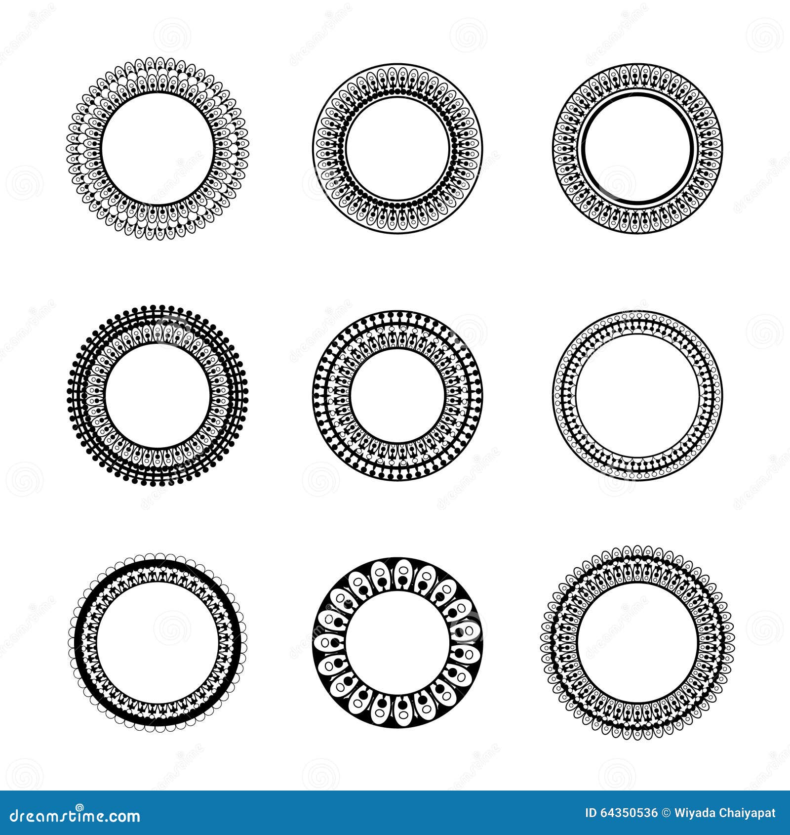 Set of 9 Elegant Round Frames Stock Illustration - Illustration of ...