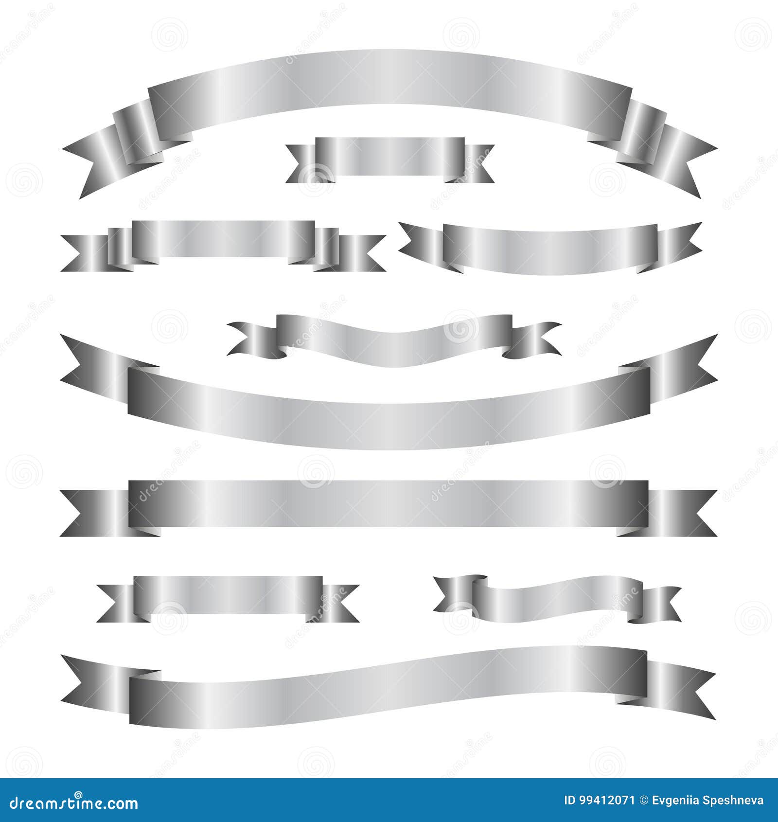 Set of Elegant Silver Ribbon Banners. Scroll Tapes. Vector Elements ...