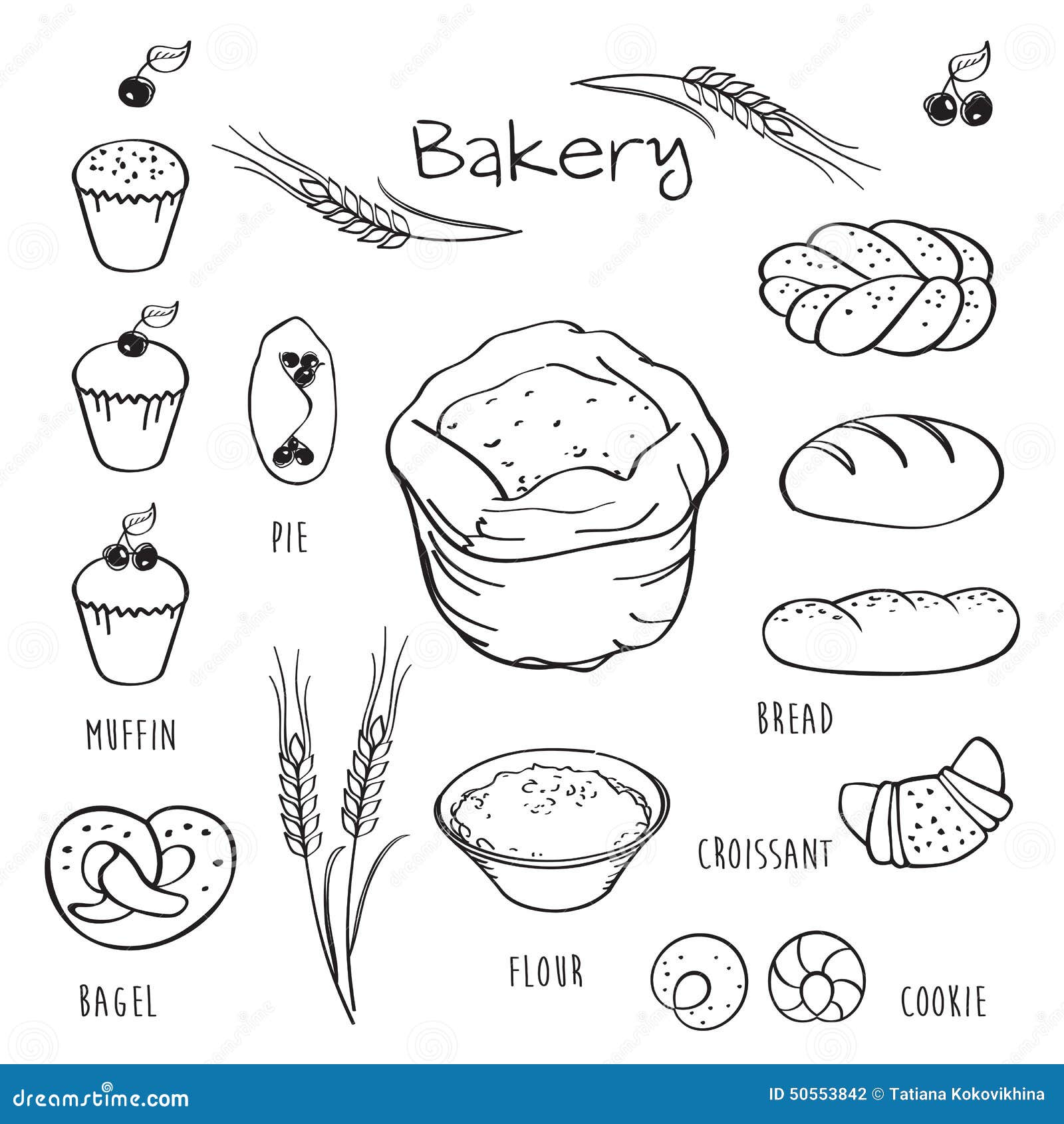 Set of Elements for the Bakery. Stock Vector - Illustration of baked ...