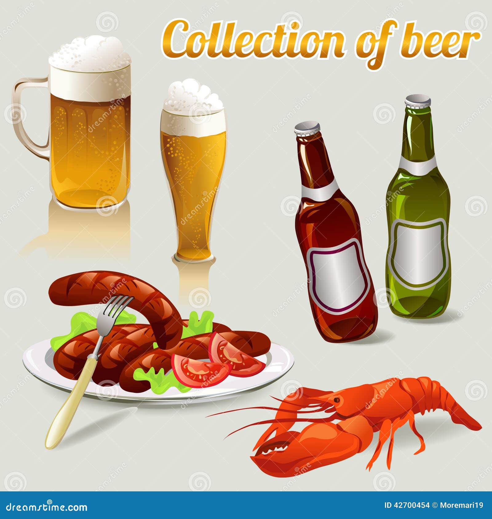Set of elements of beer stock vector. Illustration of tomato - 42700454