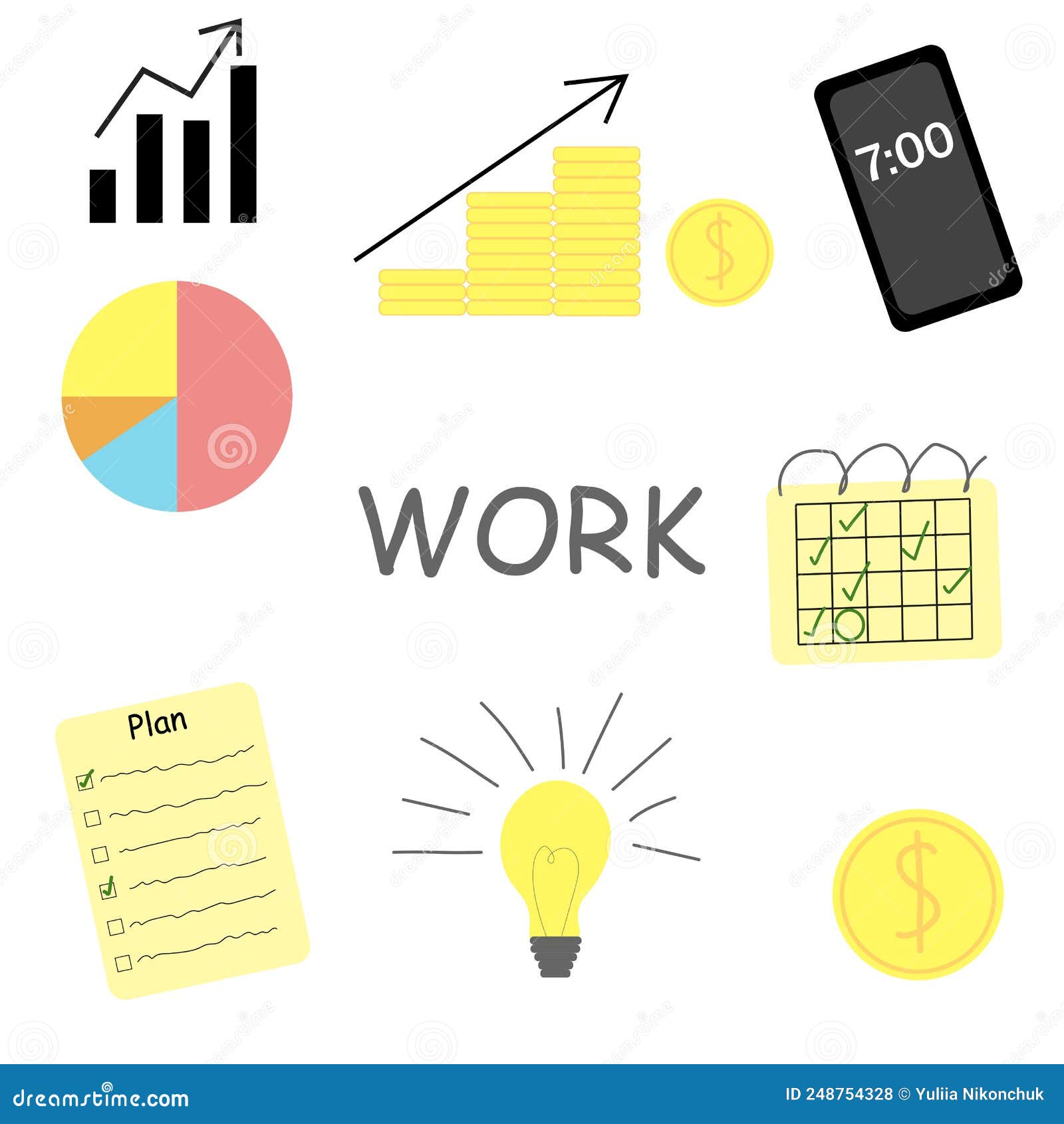 Set of Elements for Business or Work, Doodle Flat Style, Growth Chart ...