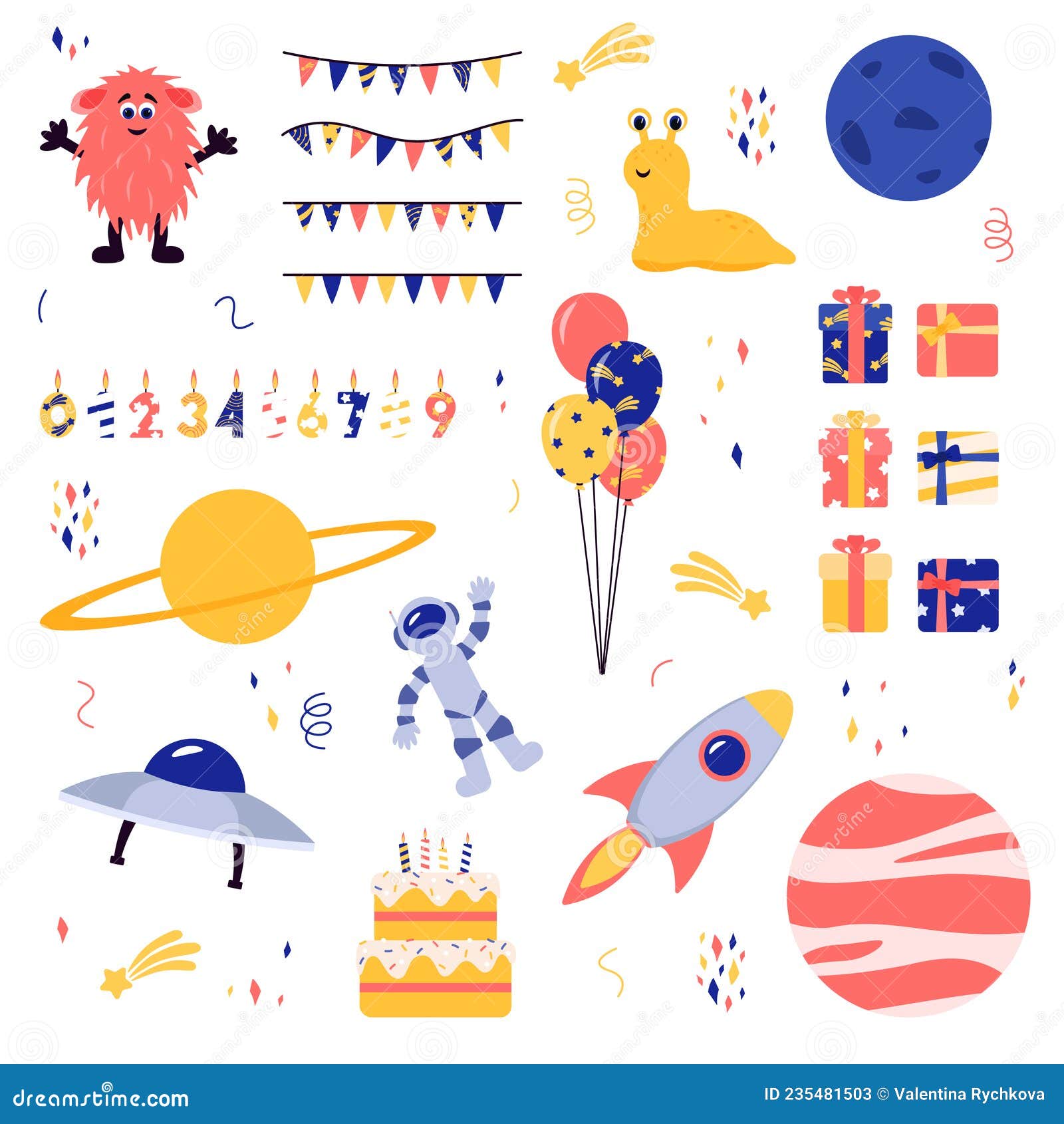 A Set of Elements for a Cosmic Birthday. Theme Party Stock Vector ...