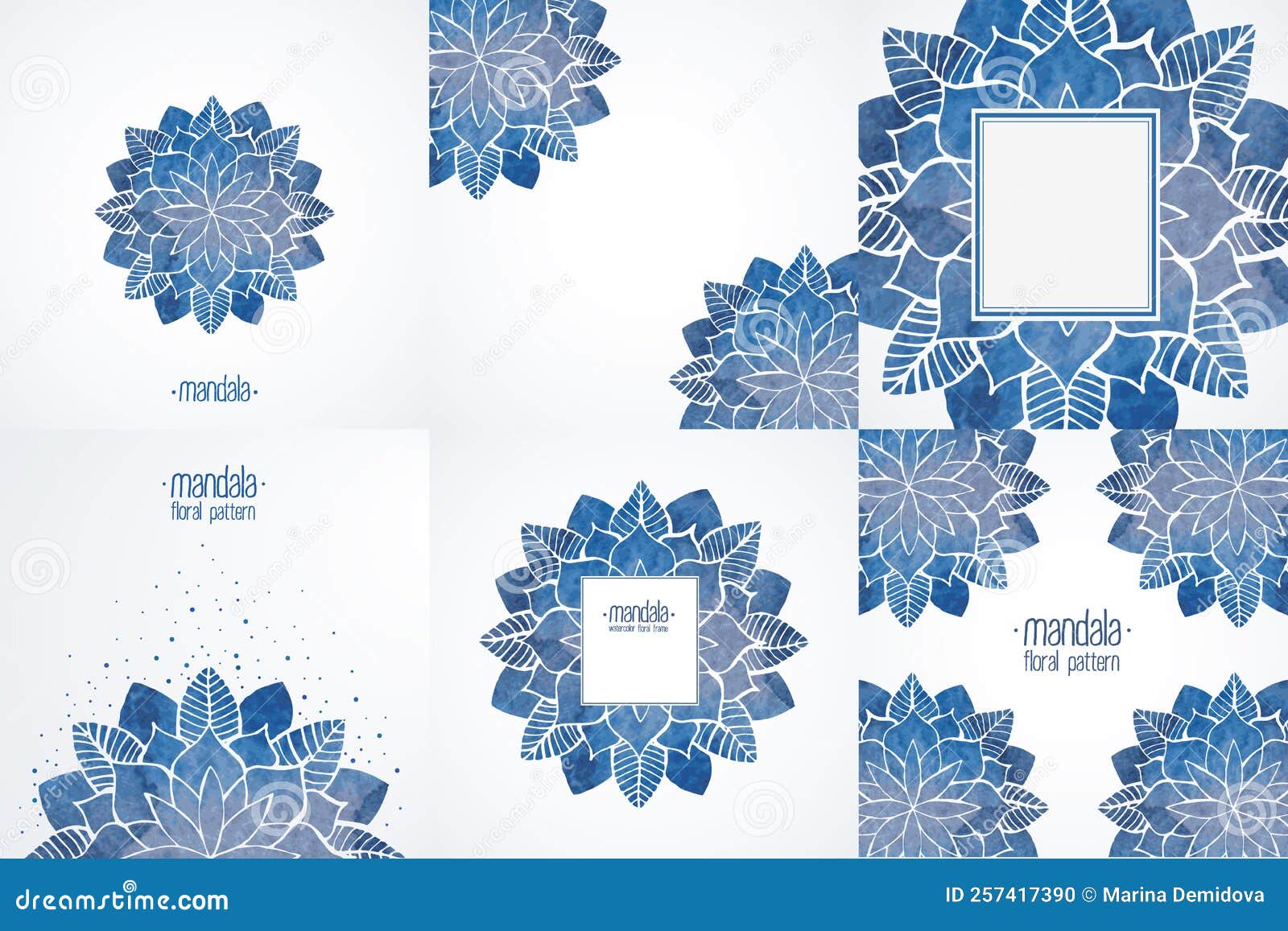 Set of Elements for Design with Blue Flower Mandala Stock Vector ...