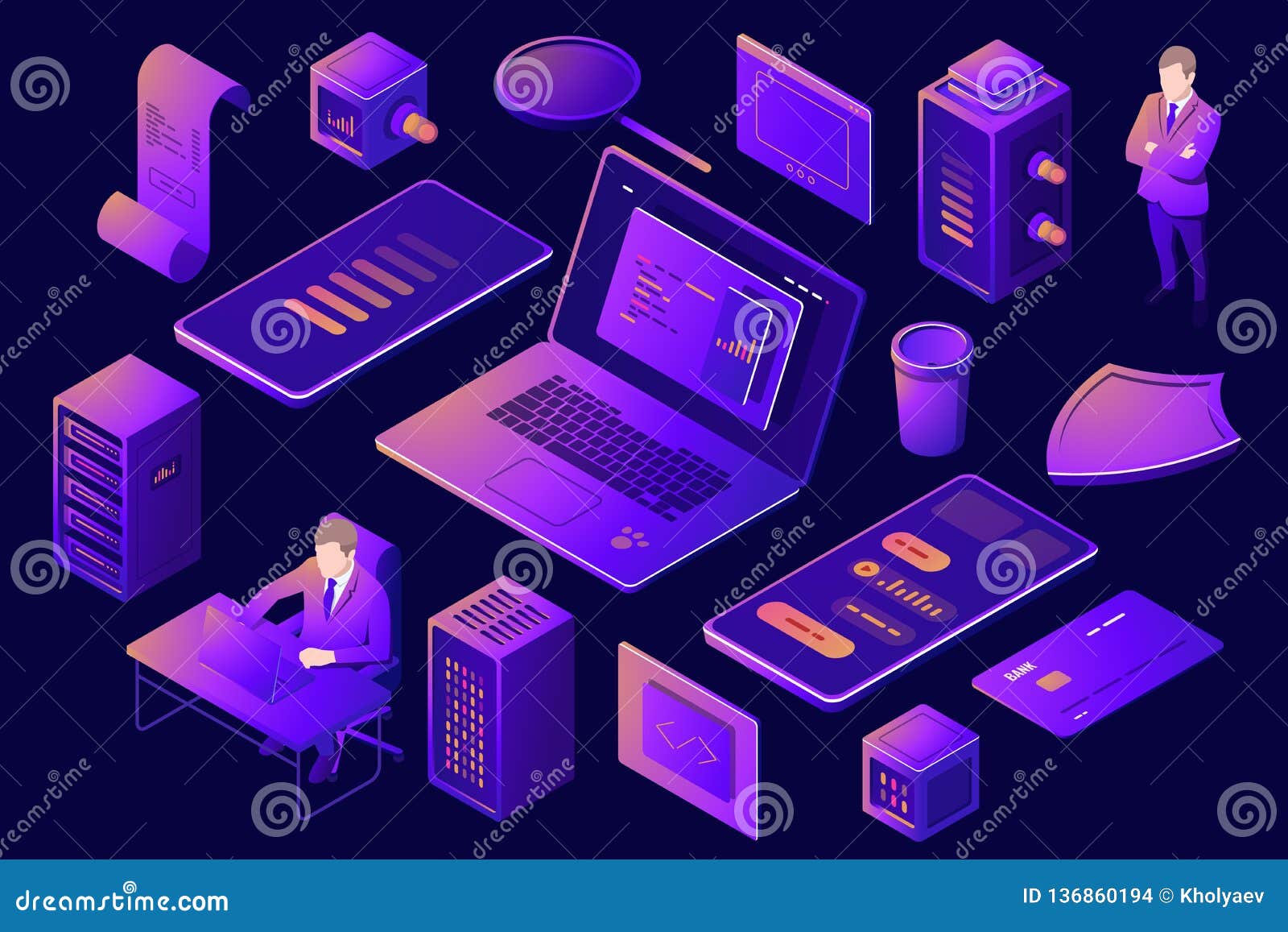 Set of Elements for Design of Digital Technology, Server Room Rack Farm ...