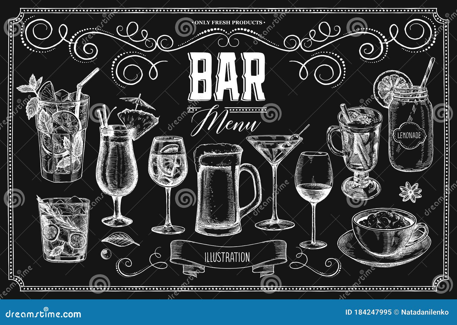 A Set of Elements Drawn in Vector for the Design of the Bar Menu. Stock ...