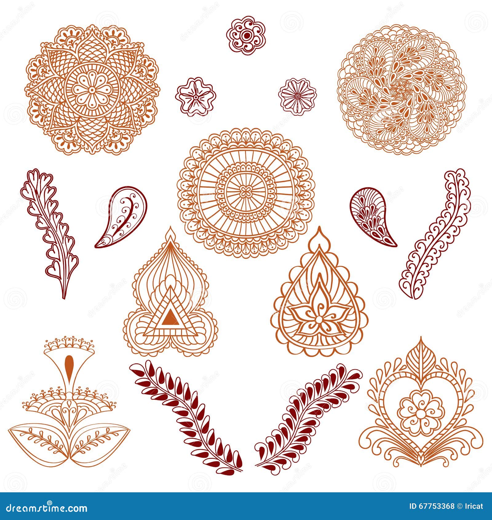 Set of Elements in the Ethnic Style of Drawing Henna Isolated on White ...