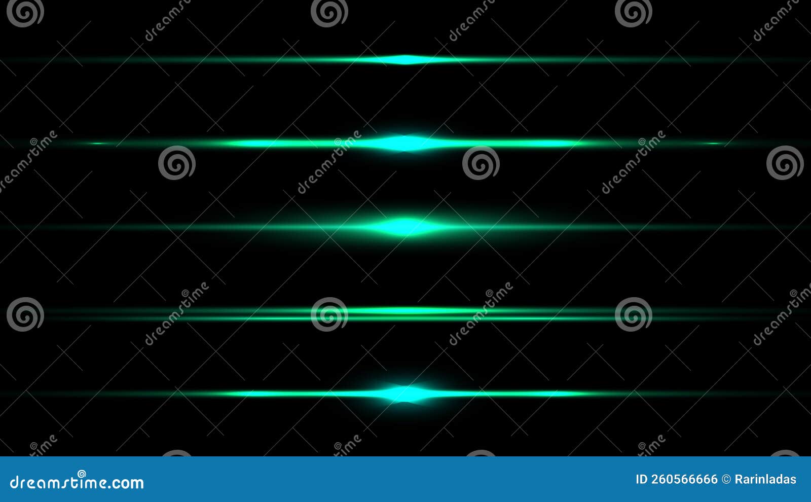 Set of Elements Horizontal Glowing Green Light Ray Effect Isolated on ...