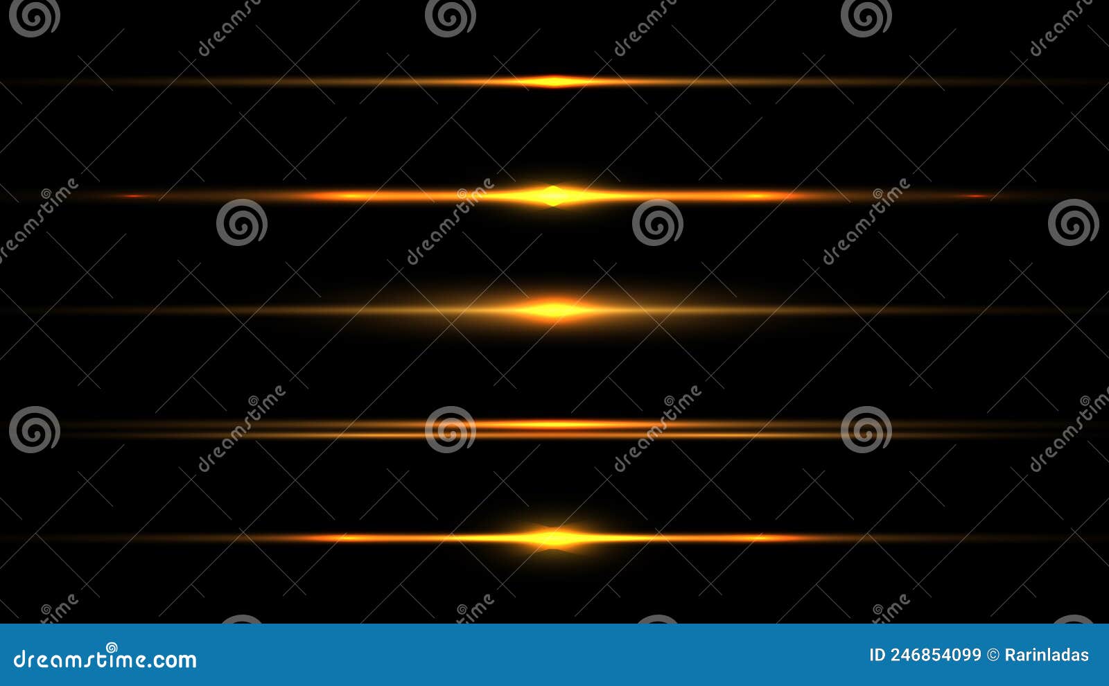 Set of Elements Horizontal Glowing Light Ray Effect Isolated on Black ...