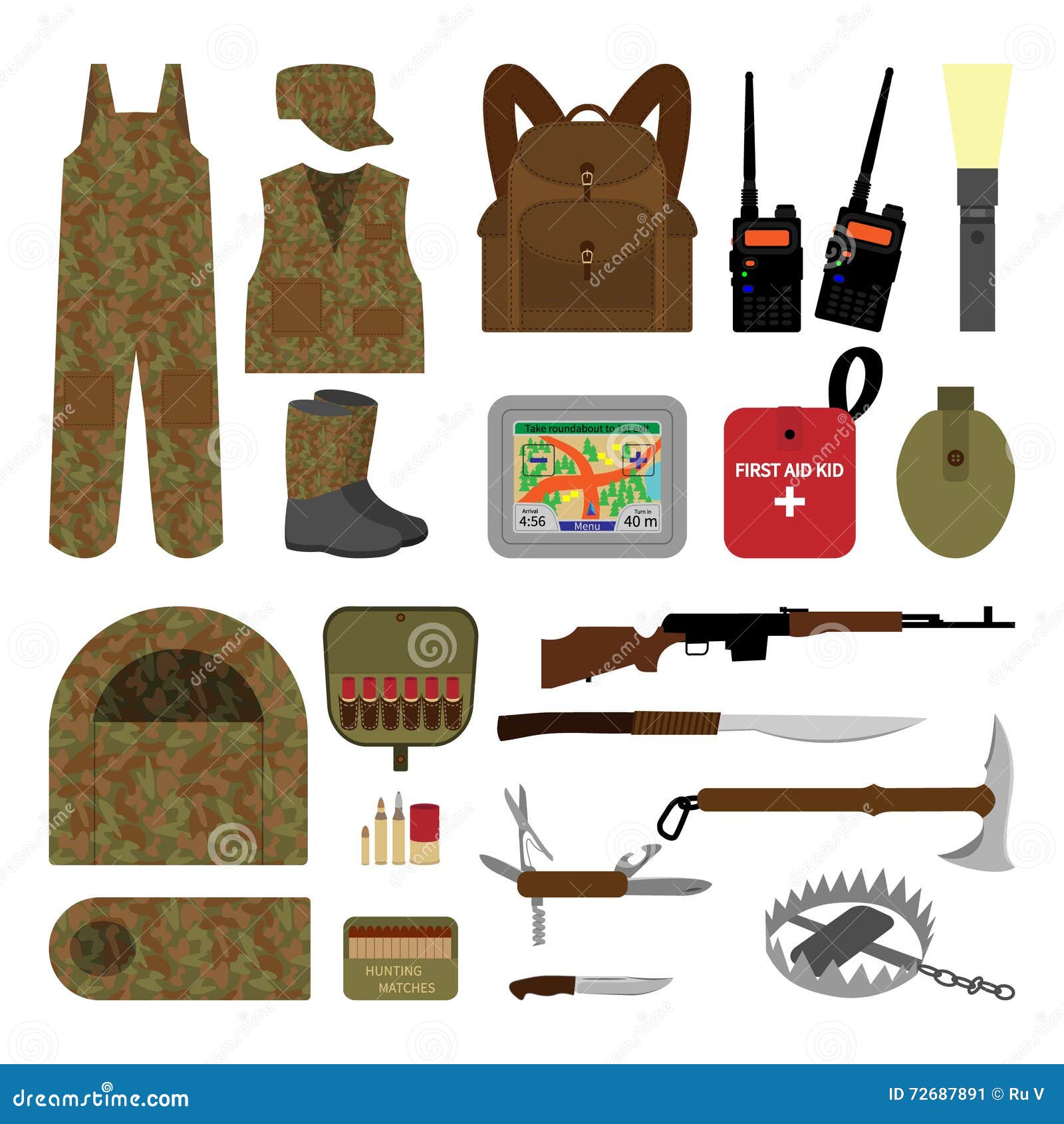 Set of Elements for Hunting in Flat Style. Stock Vector - Illustration ...