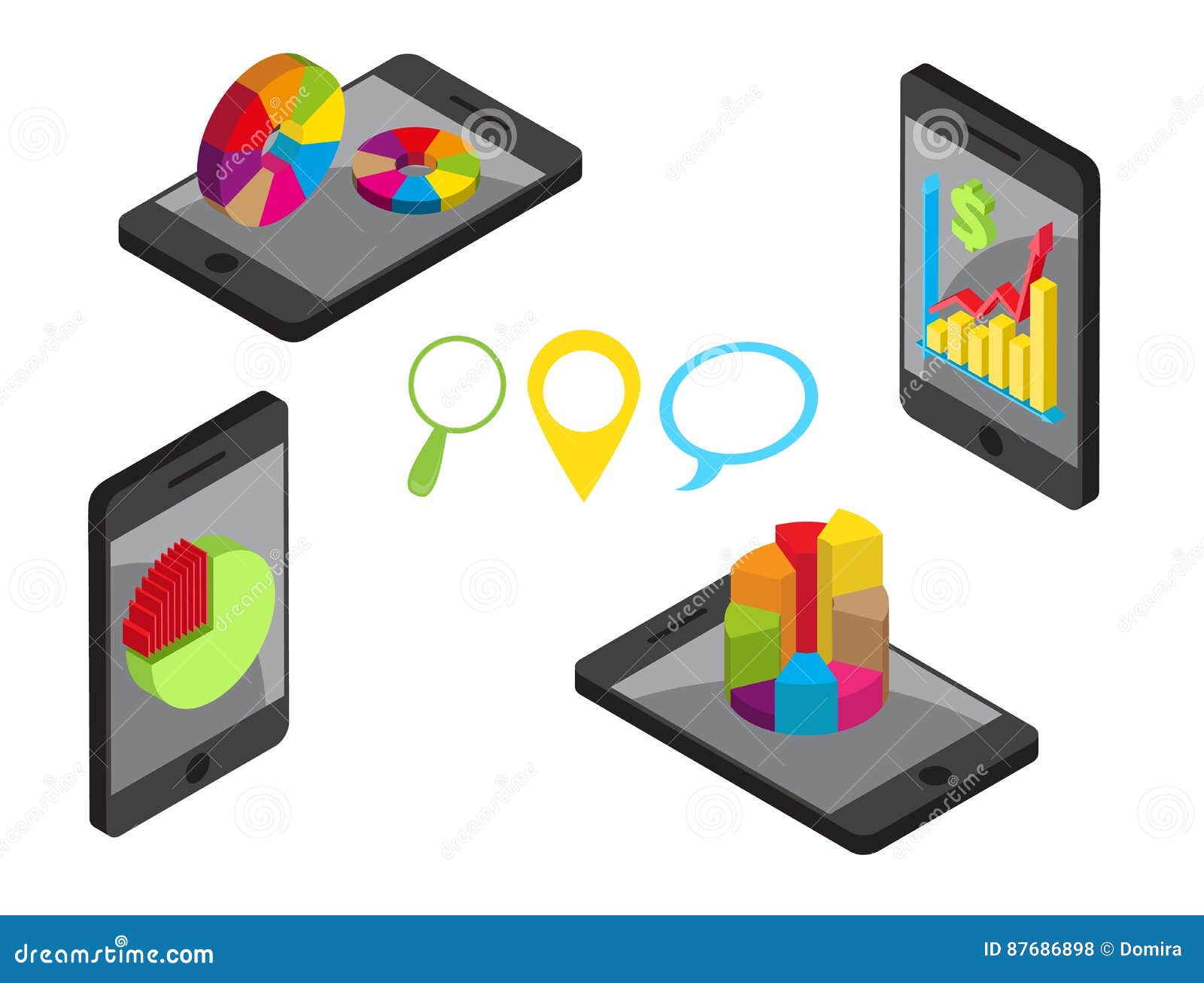 Set Elements of Infographics for Business. Isometric Diagrams, Graphs, Pyramids, Pie Charts on ...