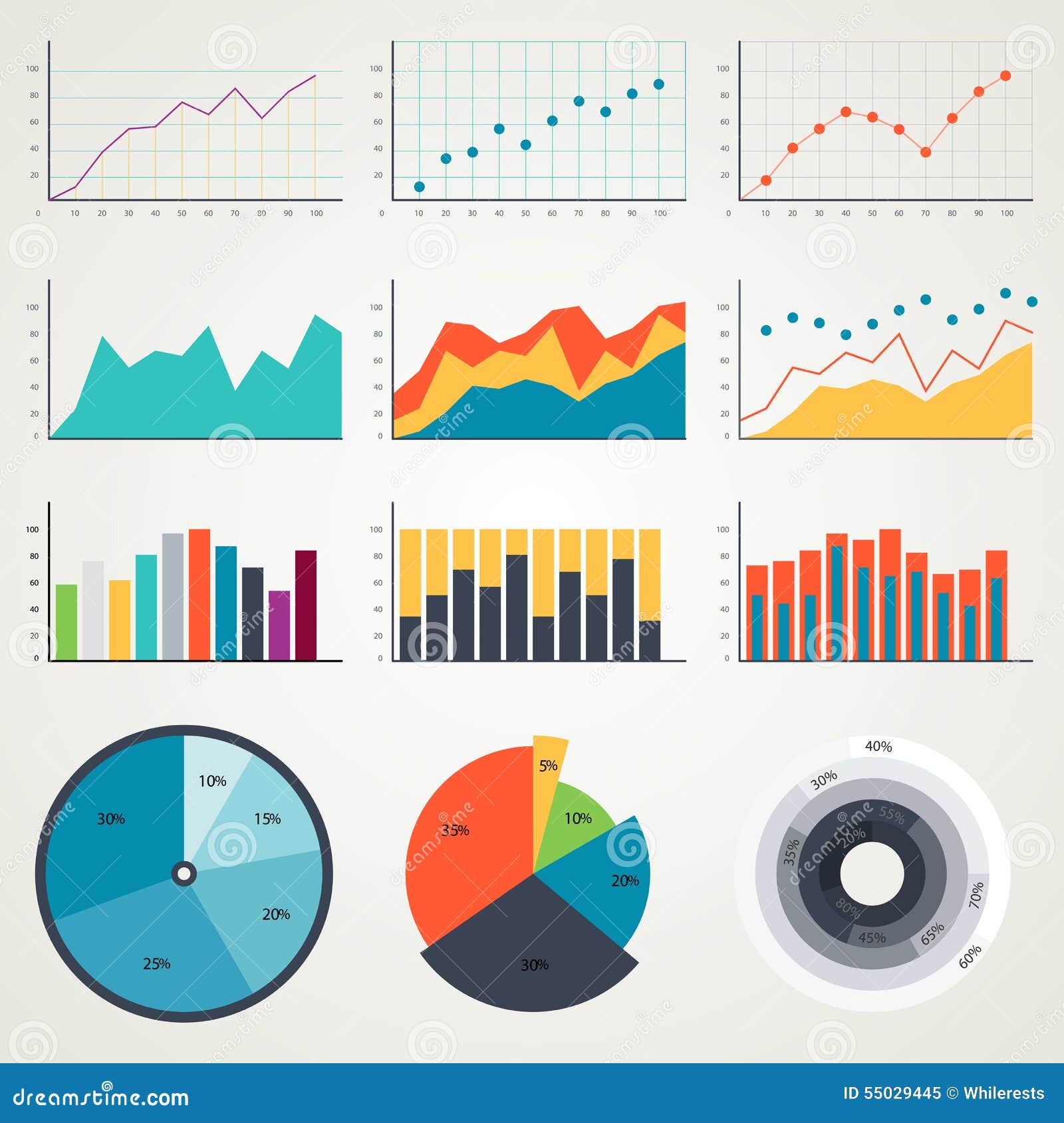 Infographics Set With Charts, Graphs, Step By Step Arrows, Circle Chart ...