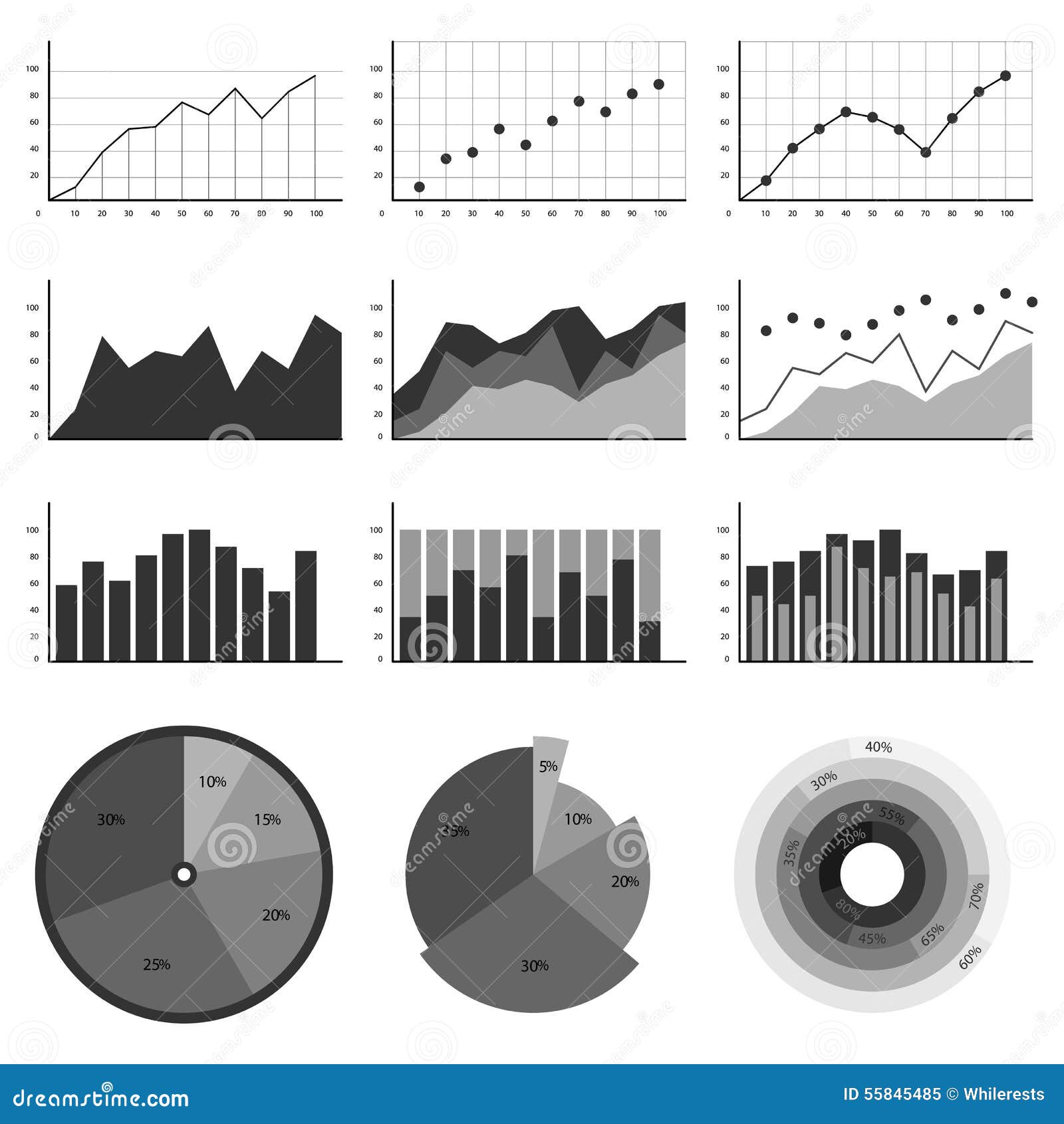 Set Of Elements For Infographics, Charts, Graphs, Diagrams. In Gray ...