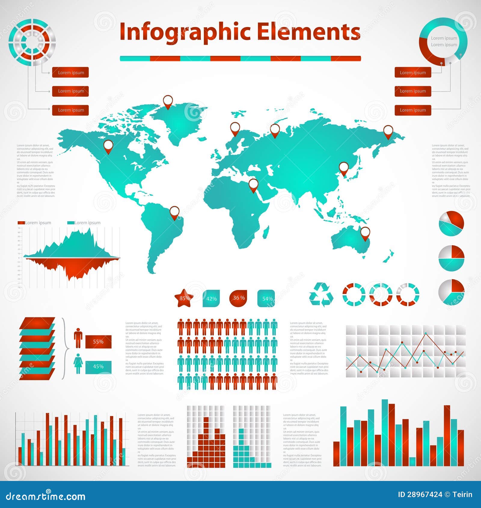 Set Elements of Infographics Red-blue Stock Illustration - Illustration ...