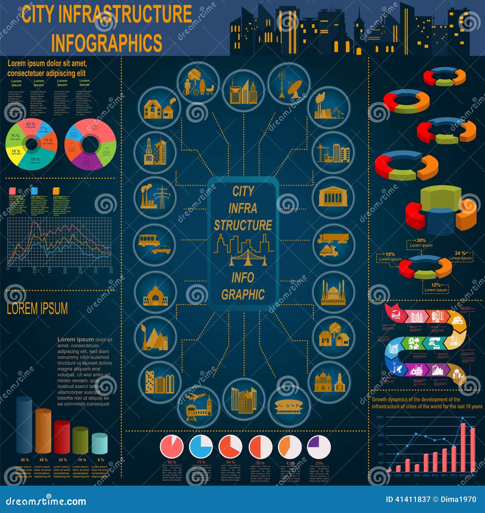Set of Elements Infrastructure City, Vector Infographics. Illustration ...