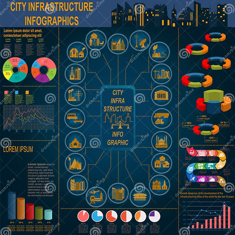 Set of Elements Infrastructure City, Vector Infographics. Illustration ...