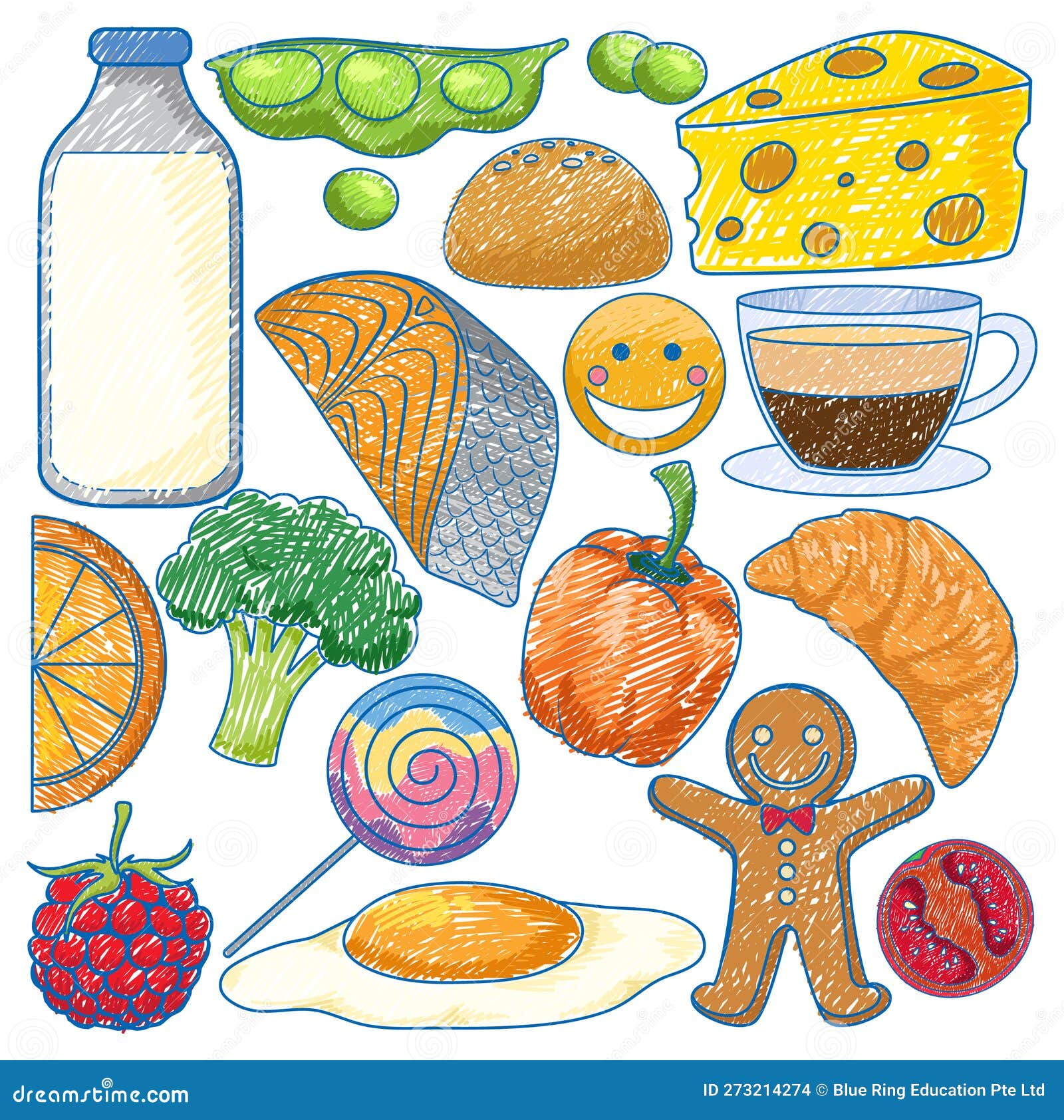 Set of Elements in Pencil Colour Sketch Simple Style Stock Vector ...