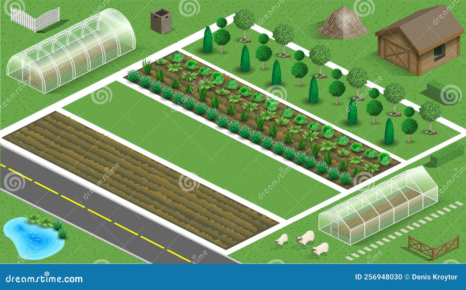 Set of Farm Planning Elements Trees Plants Stock Vector - Illustration ...