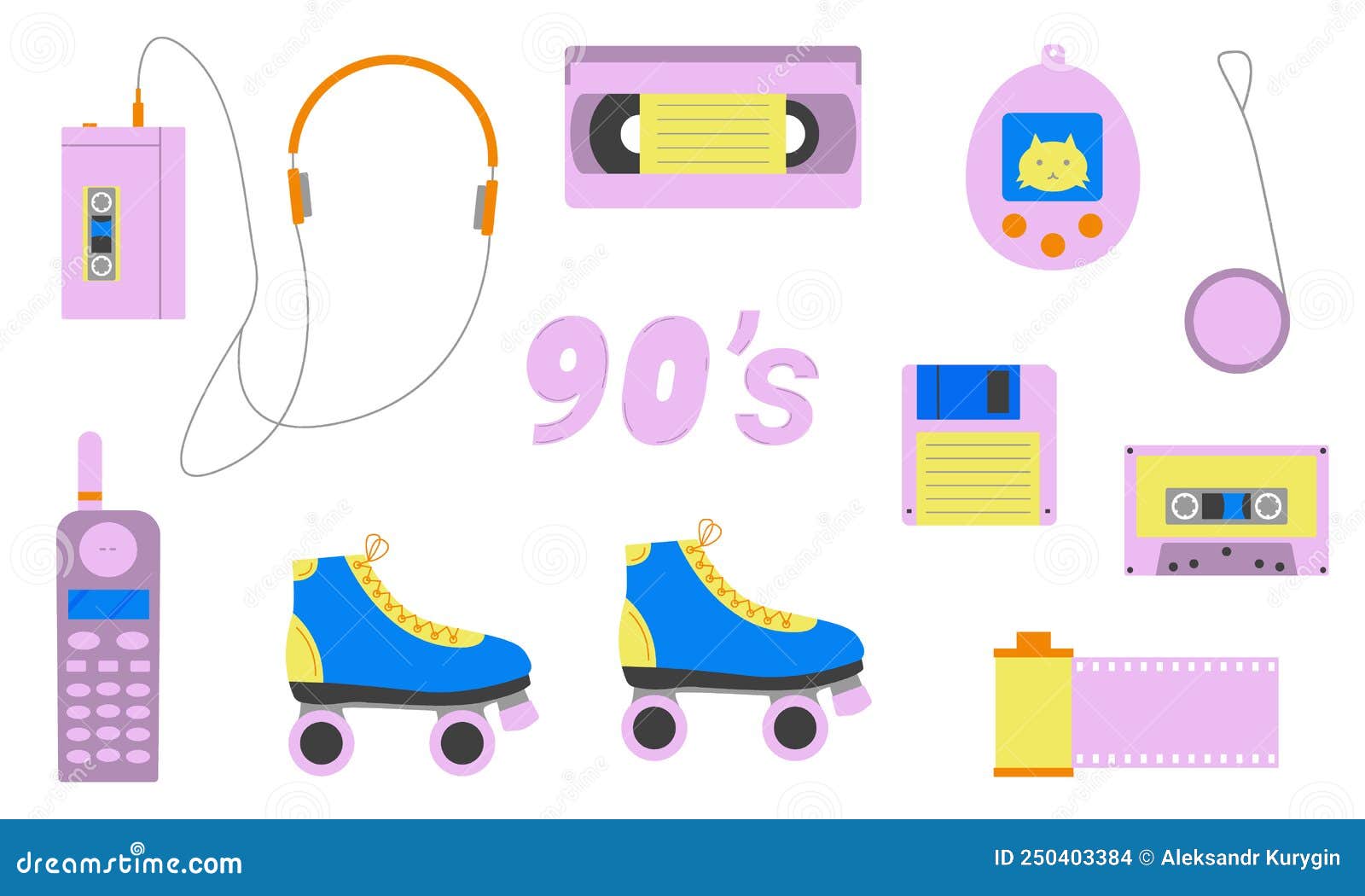 Set of Elements of the 80s and 90s. Classic Objects of the Past Decades ...