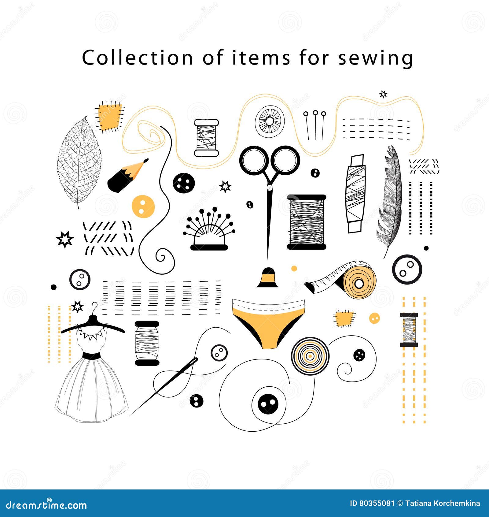 Set elements for sewing stock vector. Illustration of craft - 80355081