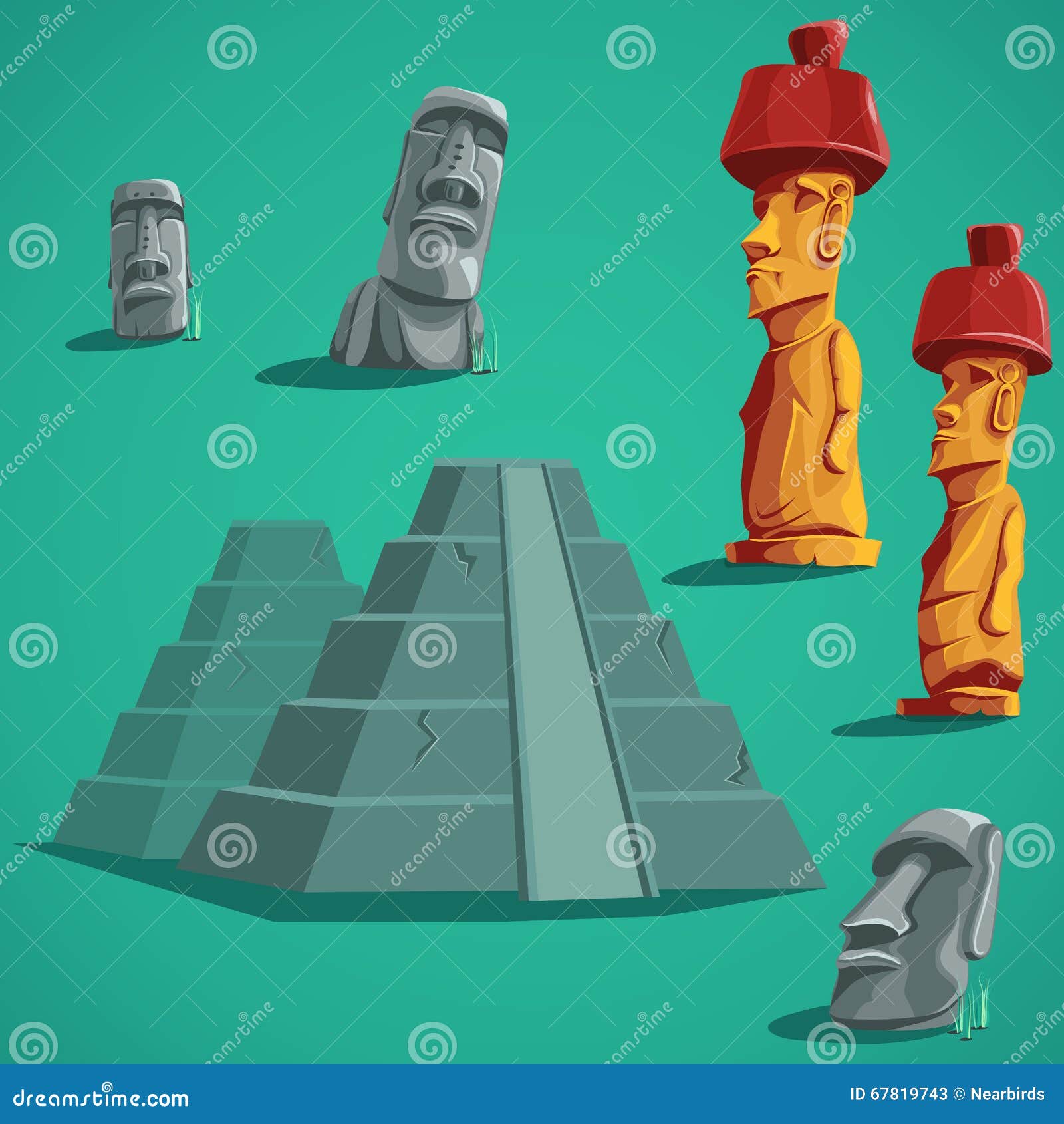 Set Elements of Stones, Statues, Pyramids Stock Vector - Illustration ...