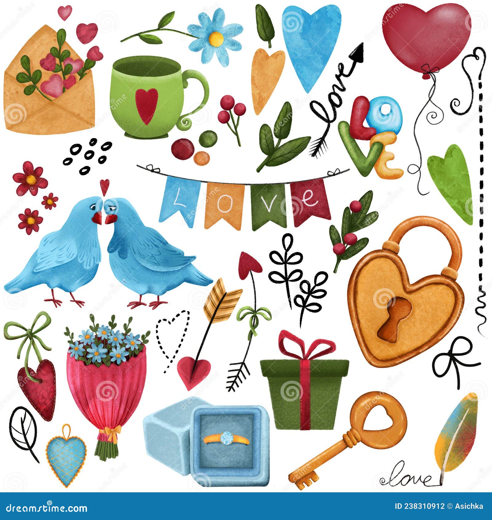 Set of Elements, Symbols of Lovers Stock Illustration - Illustration of ...