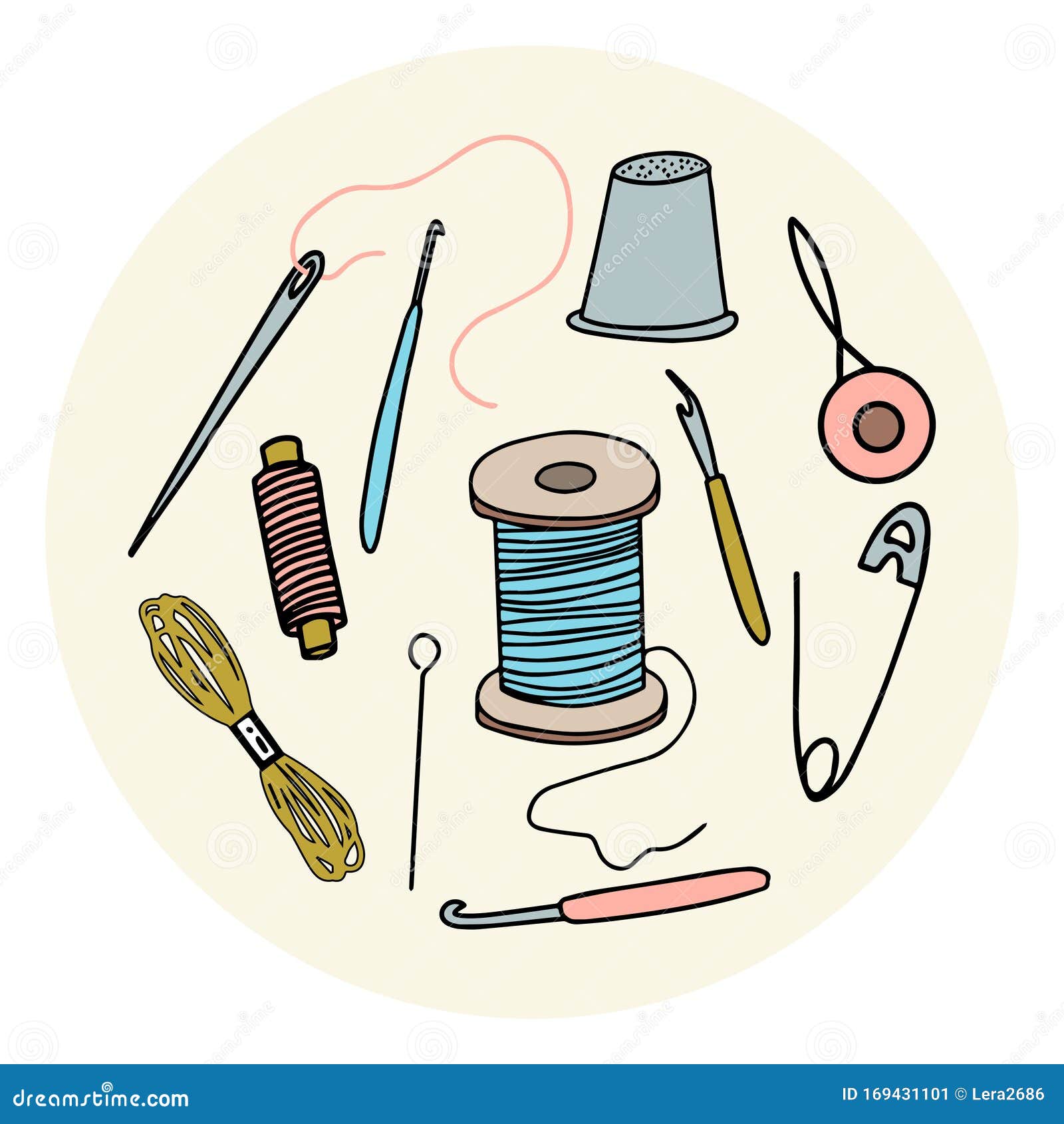 Set of Elements on the Theme of Needlework. Colored Vector Illustration ...
