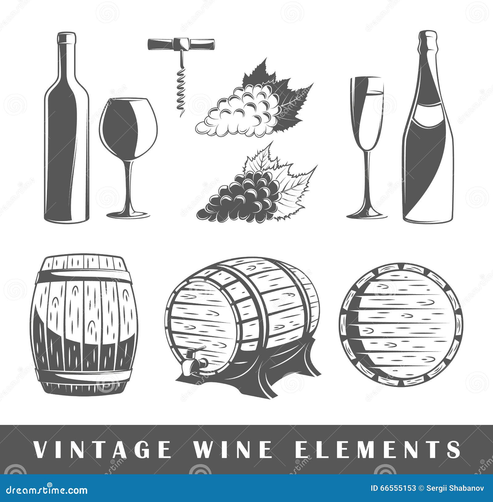 Set of Elements of the Wine Stock Vector - Illustration of bottle ...