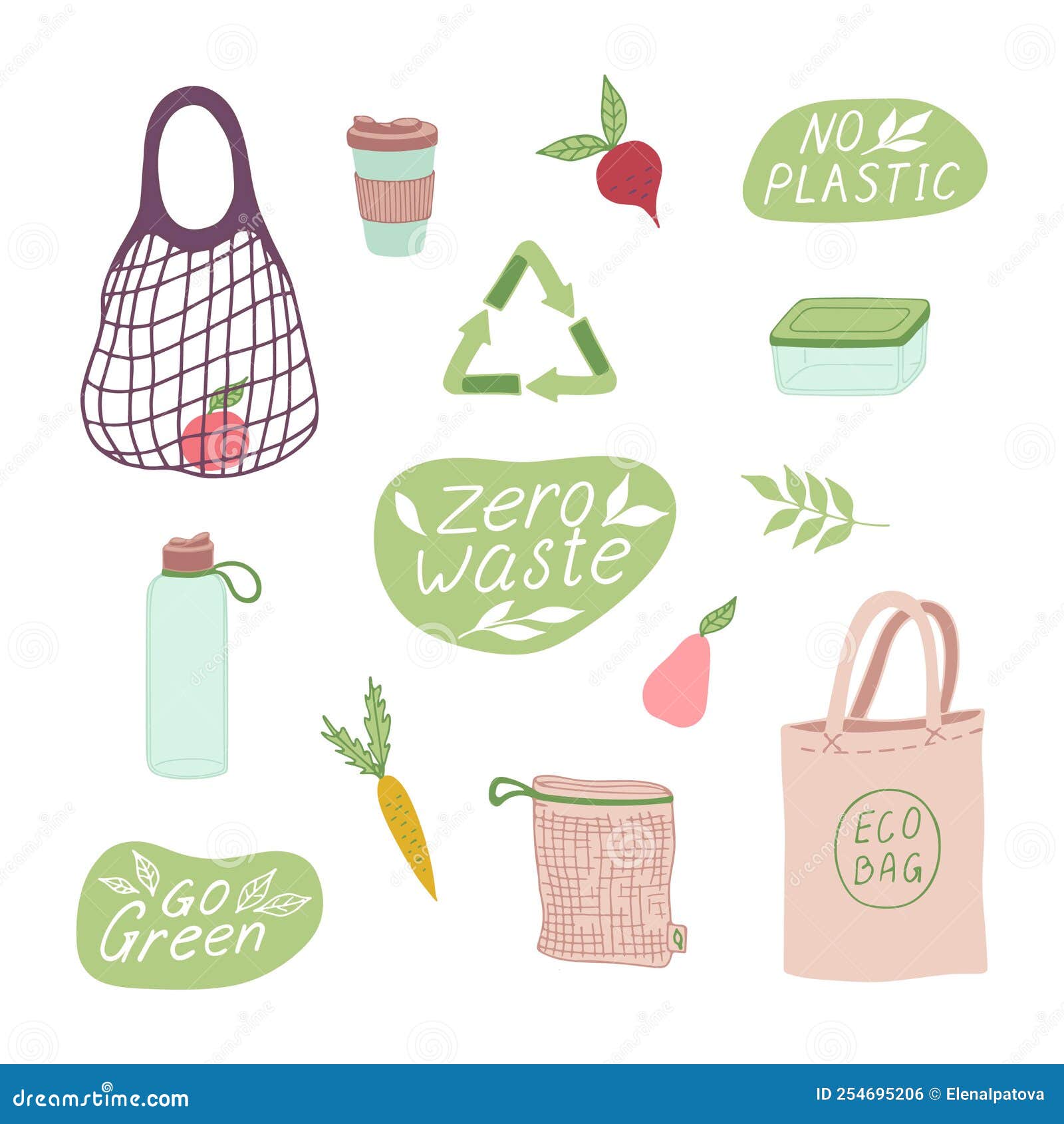 Set of Elements of Zero Waste Life Stock Vector - Illustration of glass ...