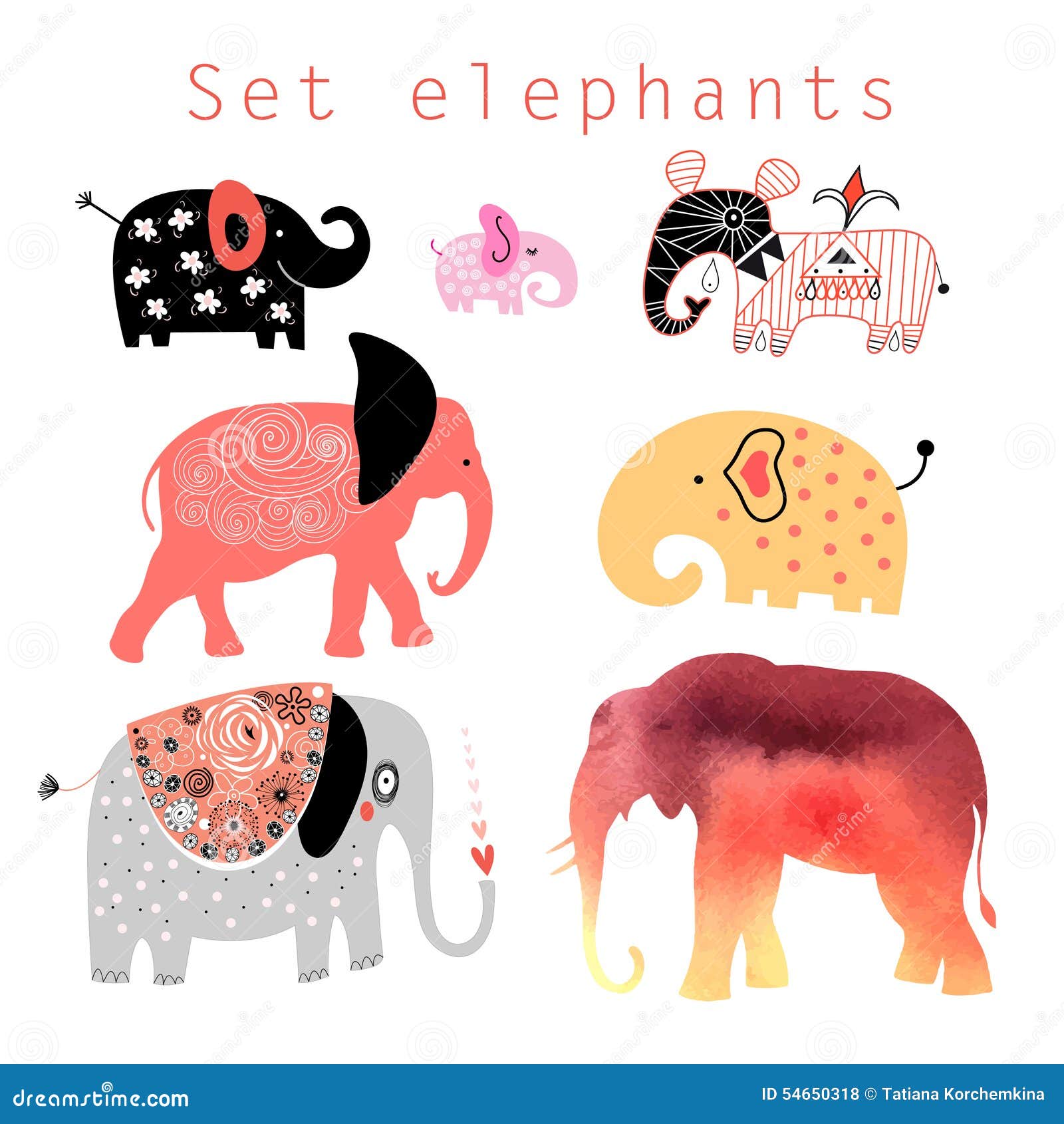 Set of elephants stock vector. Illustration of pattern - 54650318