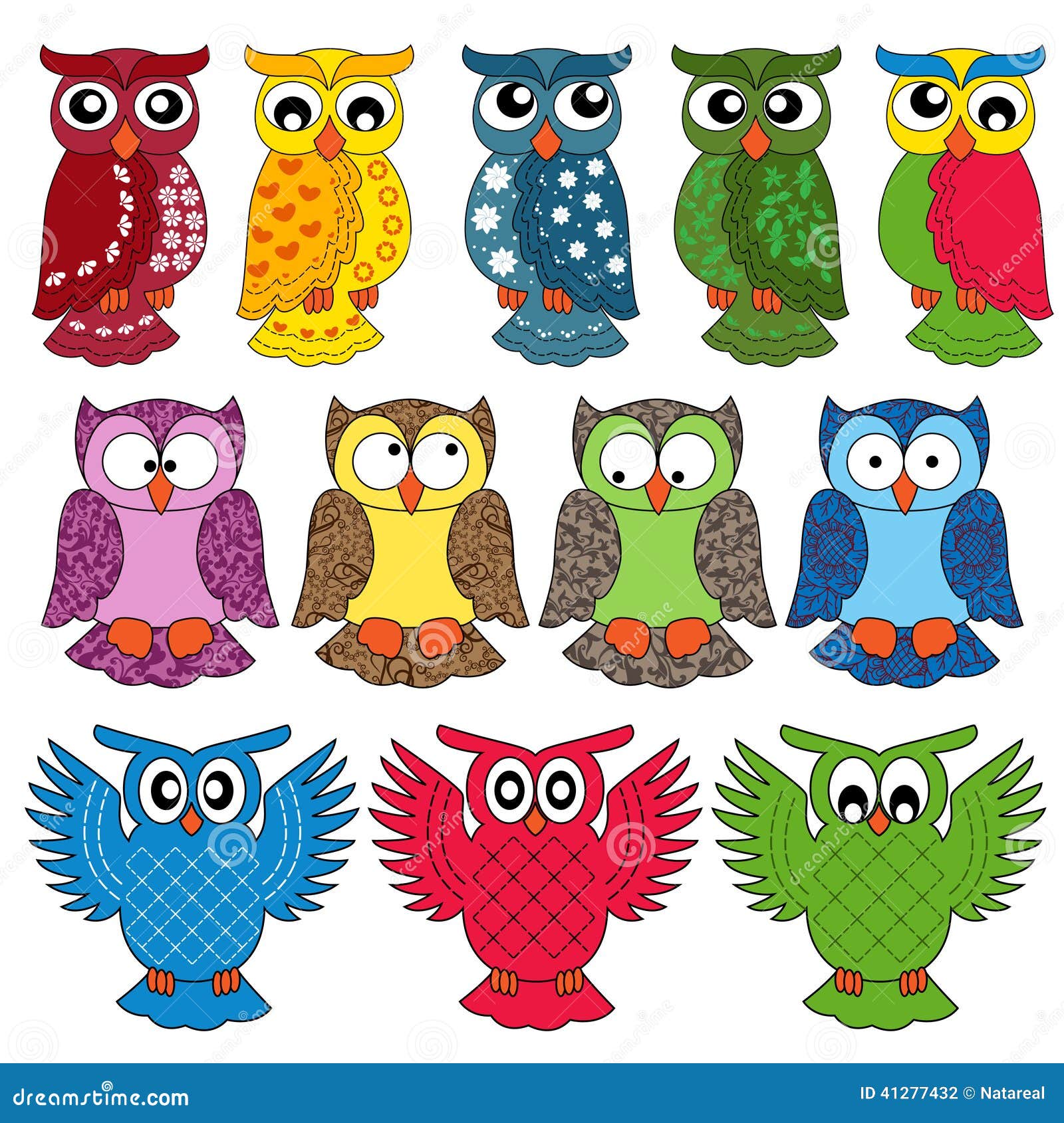 Set of eleven owls stock vector. Illustration of eyes - 41277432