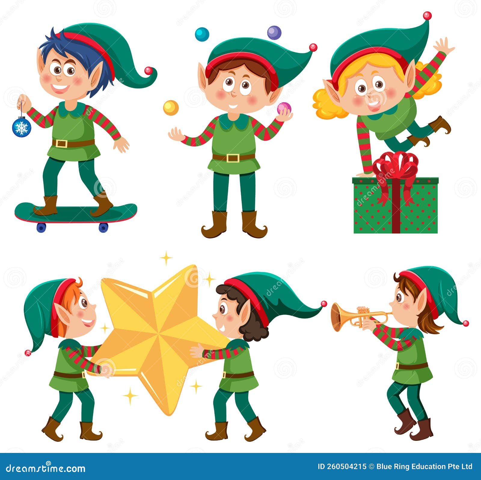 Set of Elf Cartoon Character Stock Vector - Illustration of girl, gift ...