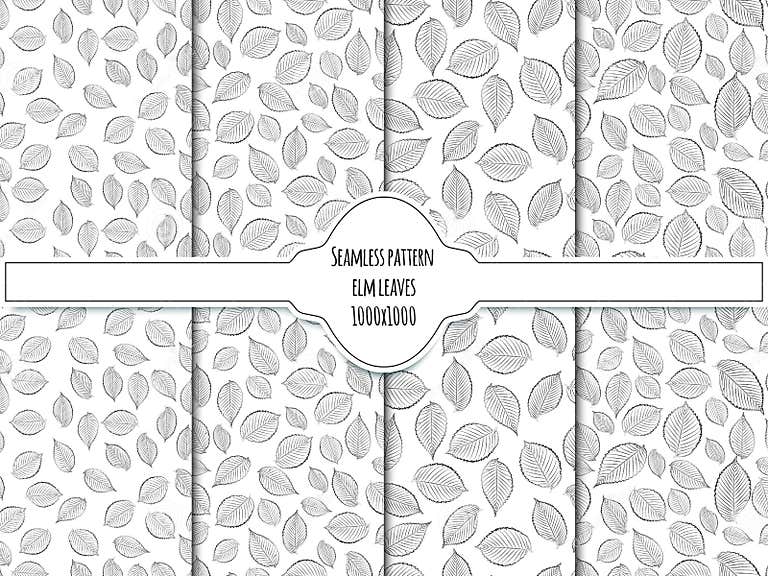 A Set of Elm Leaves Seamless Pattern, 1000x1000, Vector Graphics Stock ...