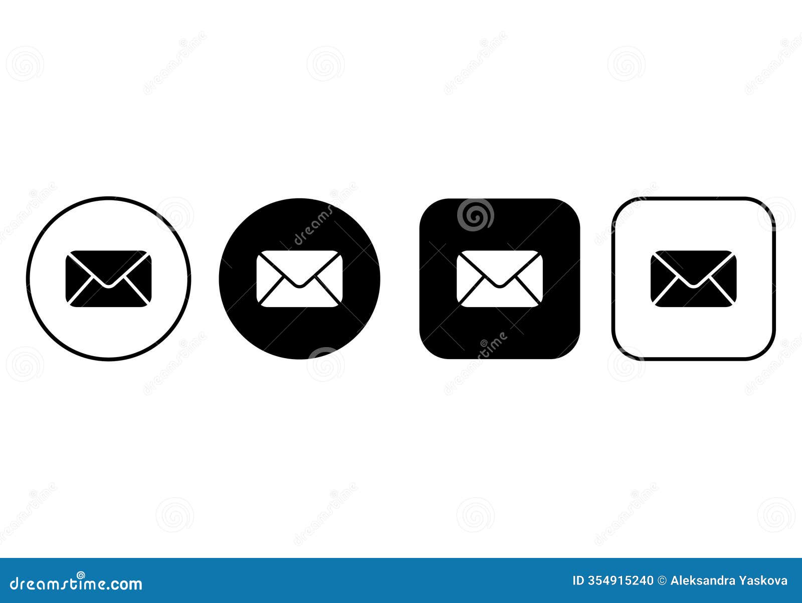 Set of Email Icon Buttons. Simple Black and White Icons with Rounded ...