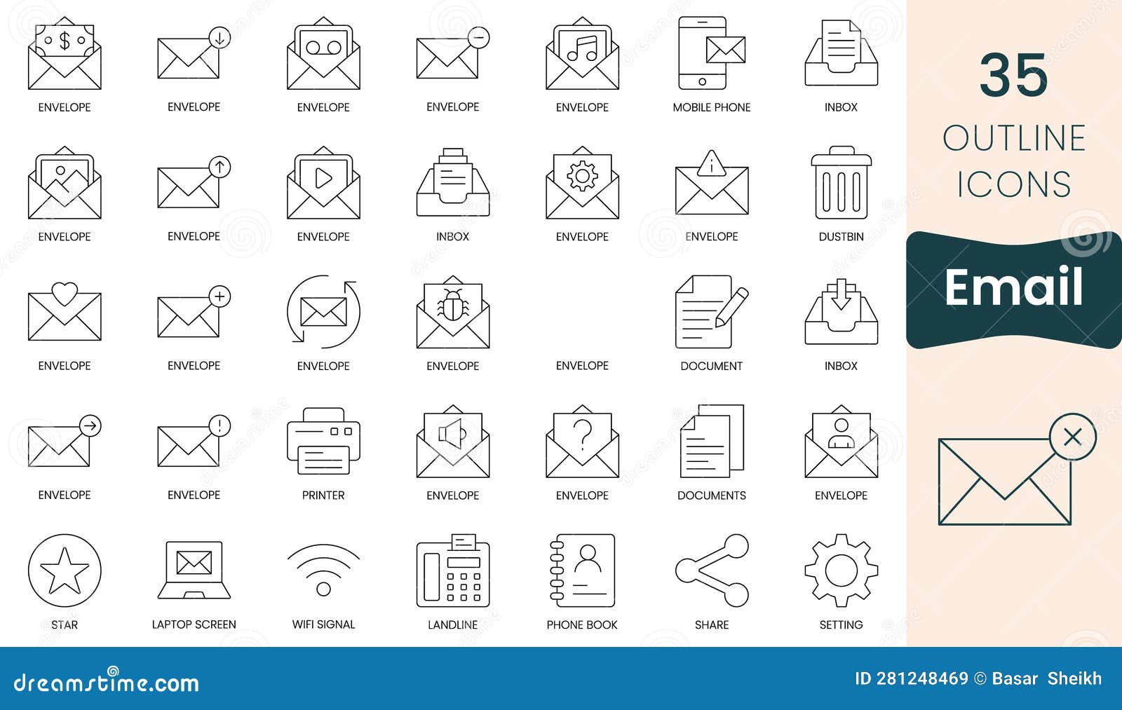 Set of Email Icons. Thin Outline Icons Pack Stock Vector - Illustration ...