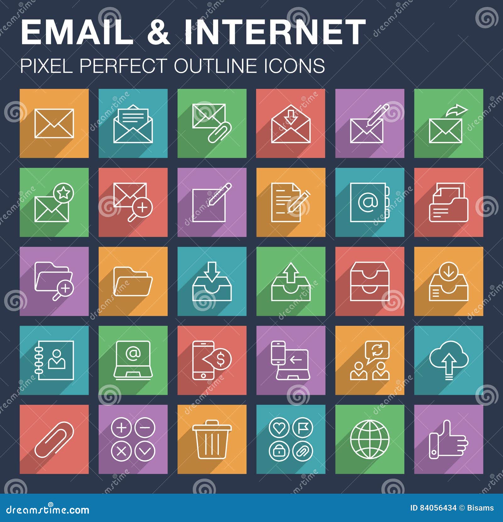 Set of Email and Internet Icons with Long Shadow. Editorial Stock Image ...