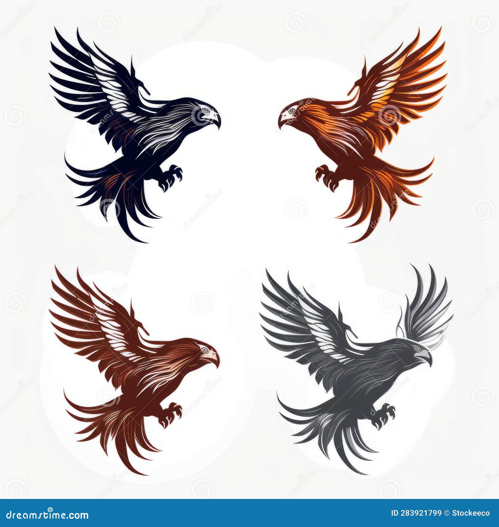 Dynamic Eagle Logo Silhouettes in Various Colors Stock Illustration ...