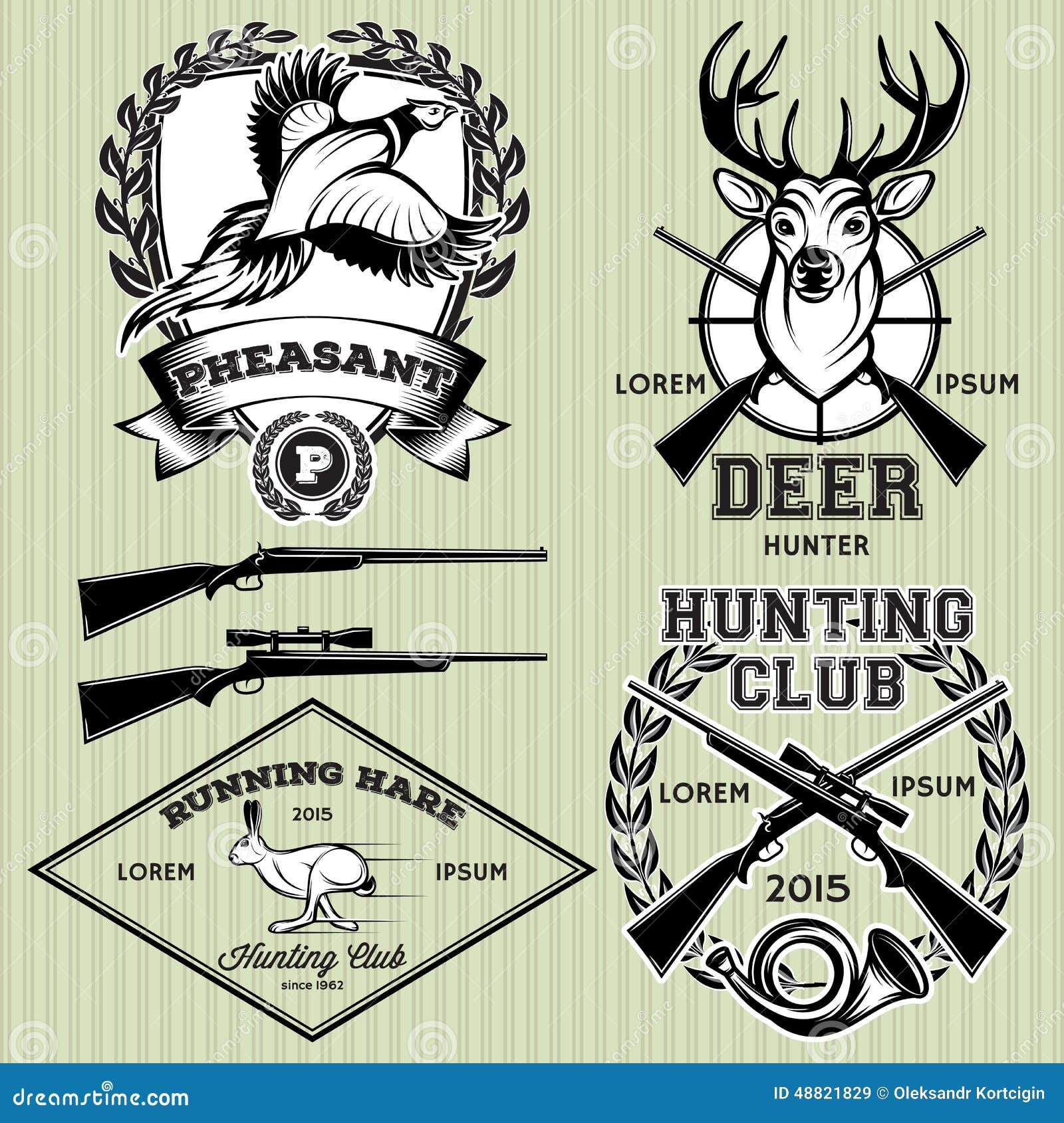 Set of Emblems with a Deer, Hare, Pheasant for Hunting Stock Vector ...