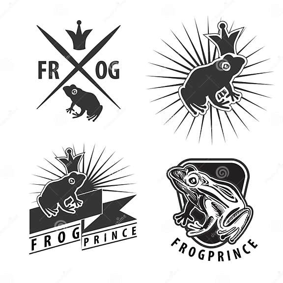 Set of Emblems with Frog Prince Stock Vector - Illustration of animal ...