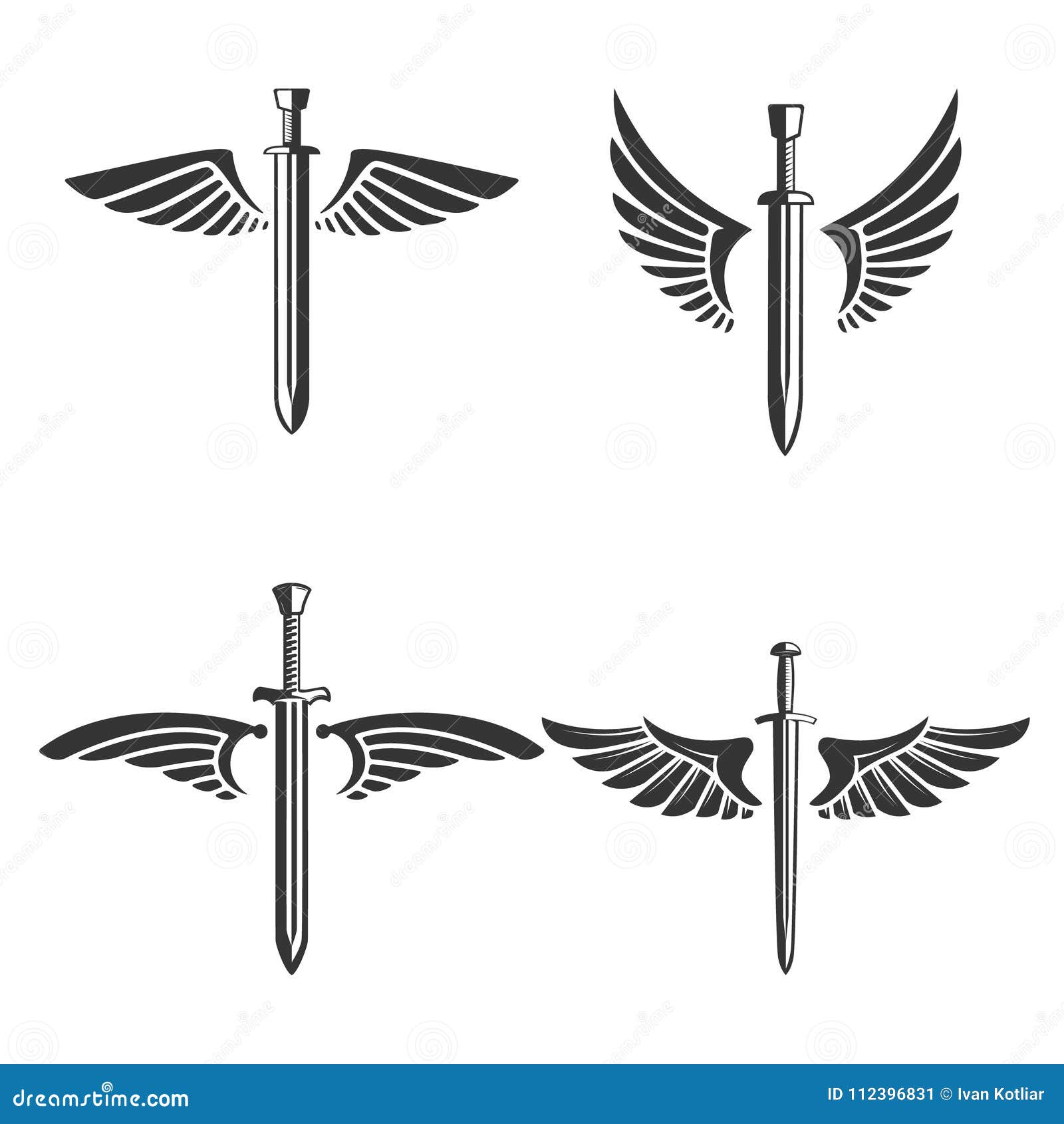 Set of Emblems with Medieval Sword and Wings. Design Element for Logo ...