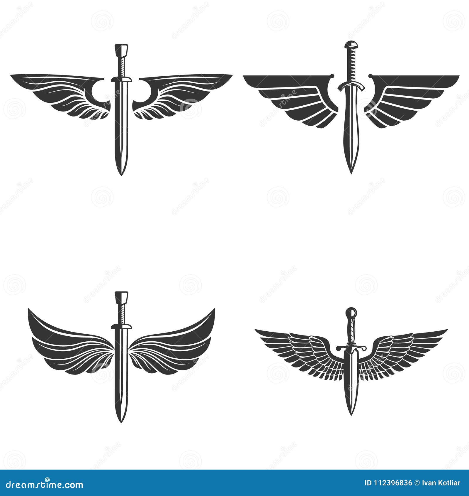 Set of Emblems with Medieval Sword and Wings. Design Element for Logo ...