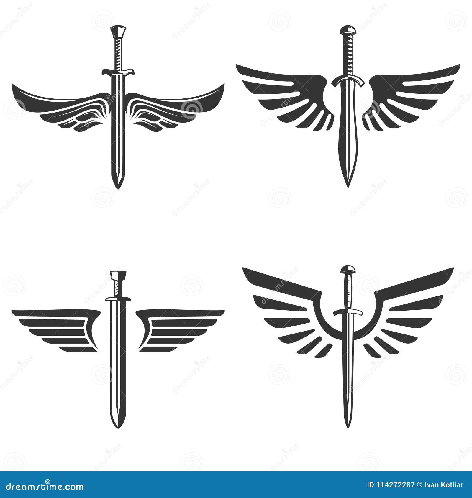 Set of Emblems with Medieval Sword and Wings. Design Element for Logo ...
