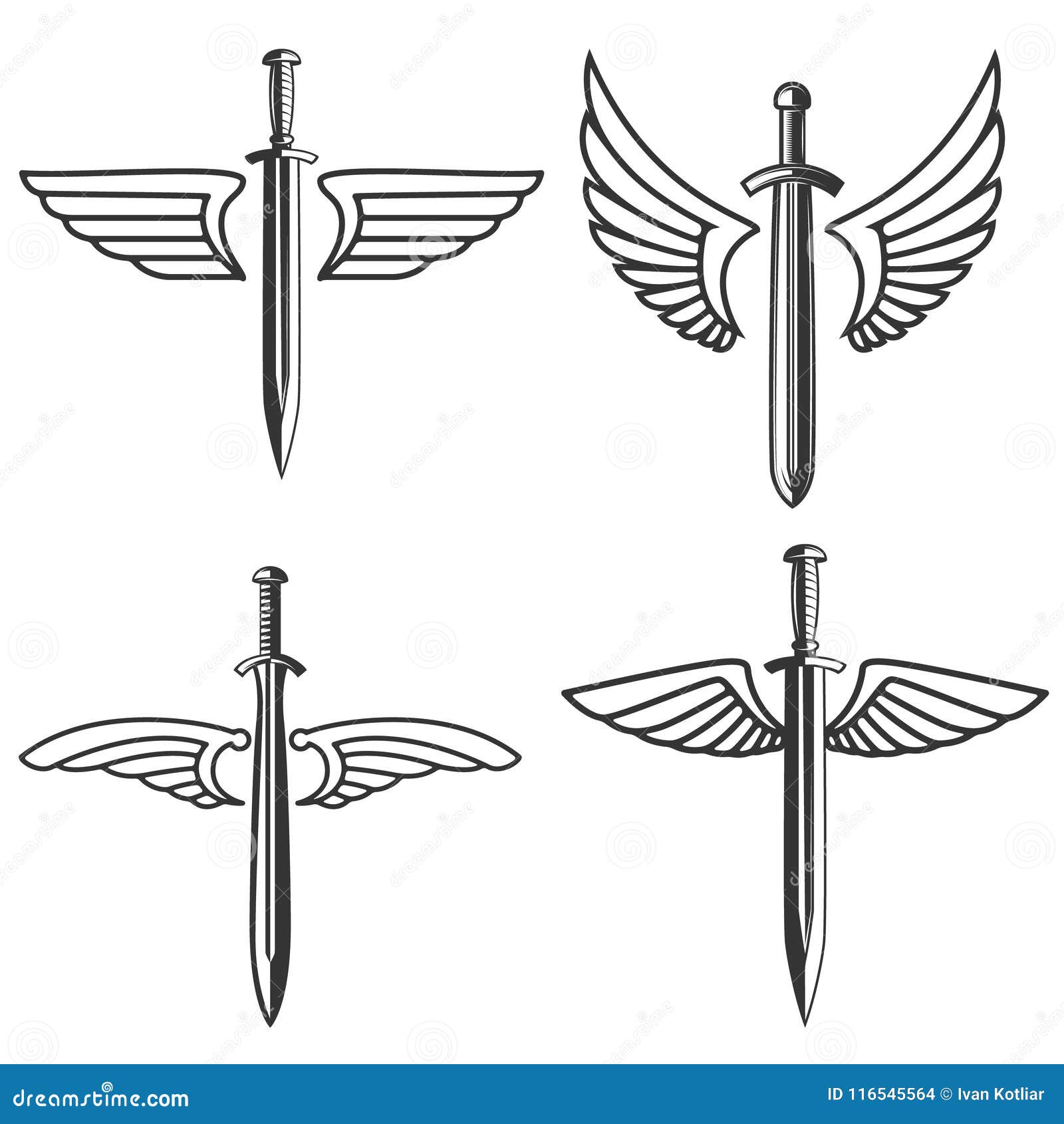 Set of Emblems with Medieval Sword and Wings. Design Element for Logo ...