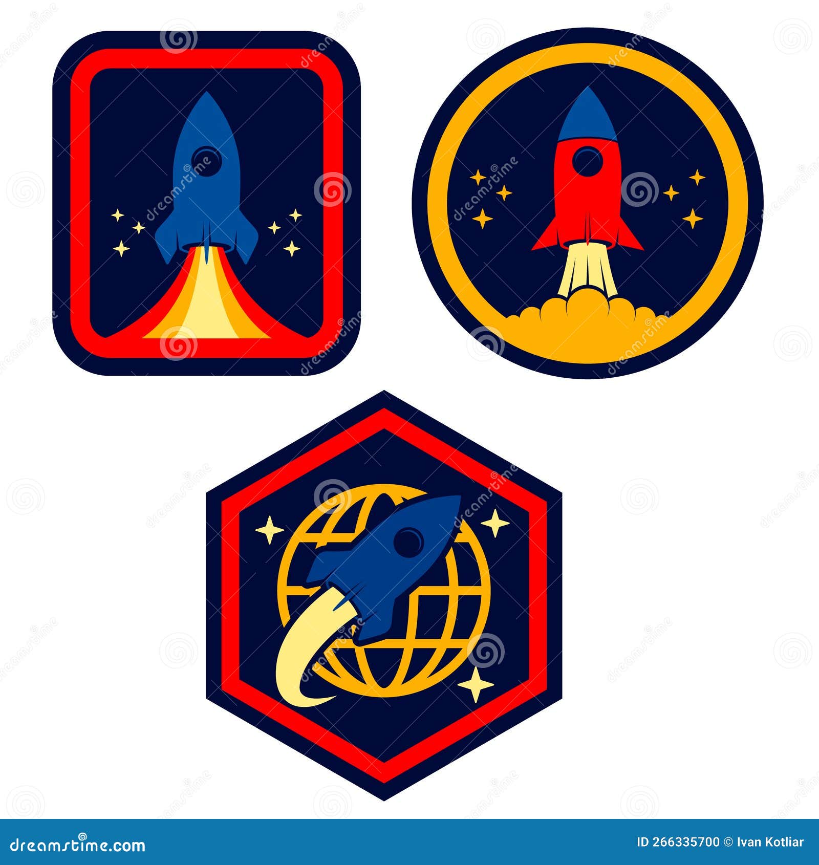 Set of an Emblems with Rocket Launch. Design Element for Logo, Label ...