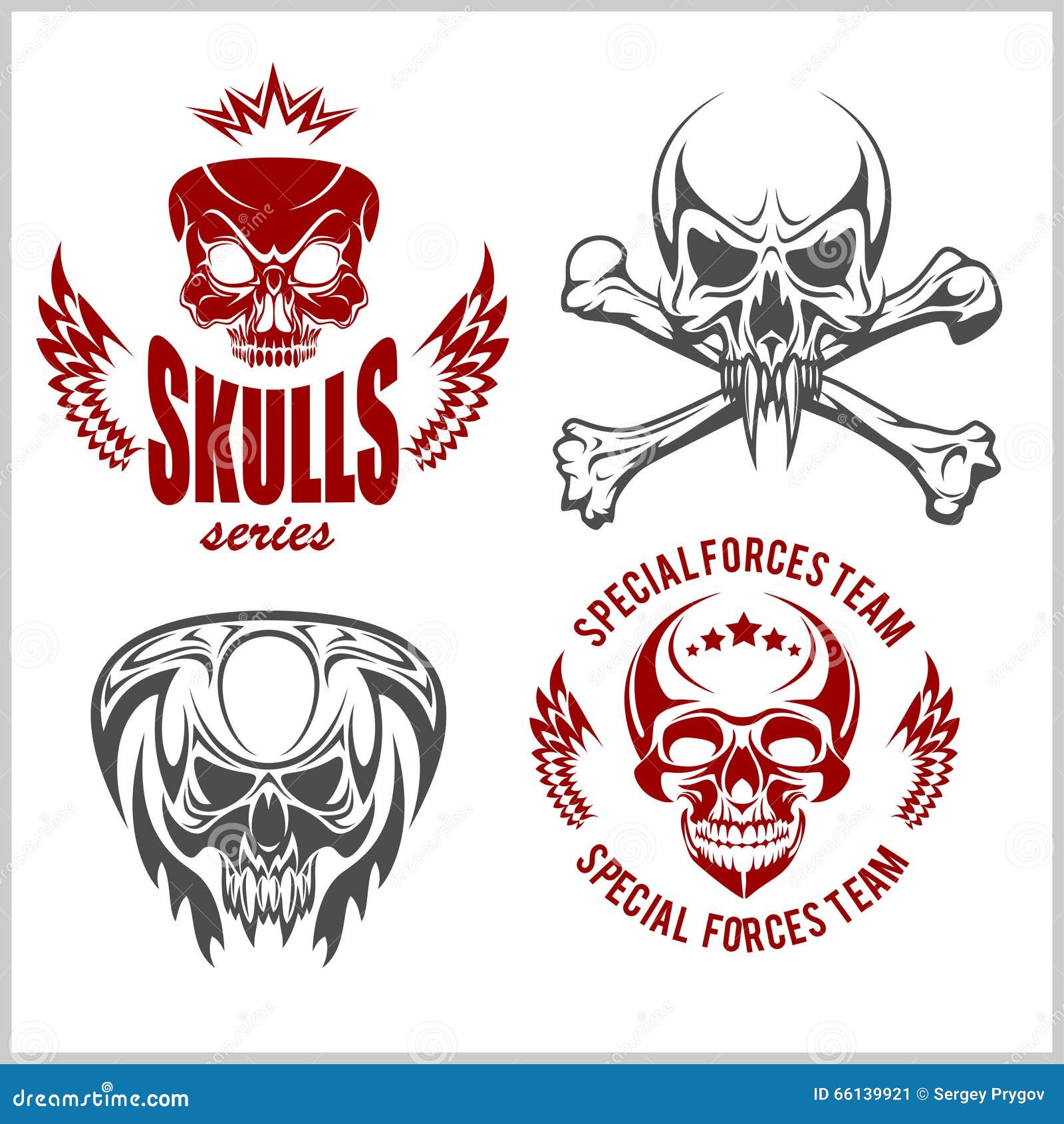 Set of emblems with skulls stock vector. Illustration of flag - 66139921
